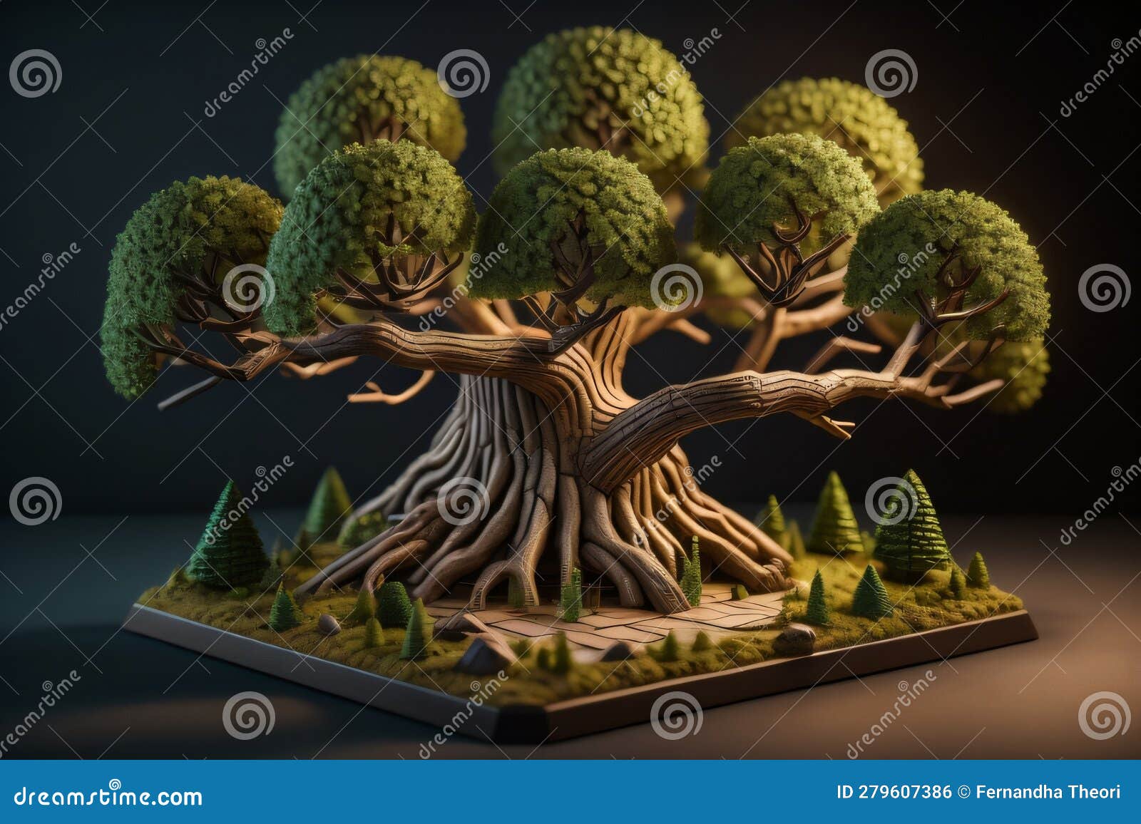 Miniature Trees on a Dark Background with Dramatic Lighting Stock ...