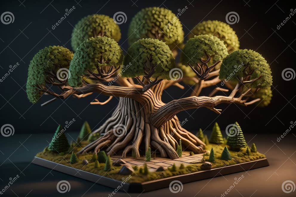 Miniature Trees on a Dark Background with Dramatic Lighting Stock ...