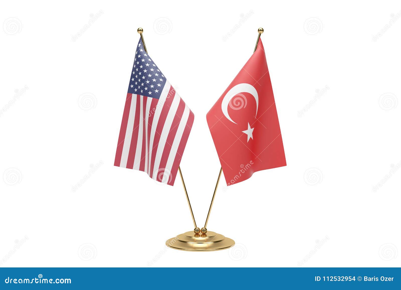 Miniature Usa and Turkish Flag Concept on White with Clipping Path ...