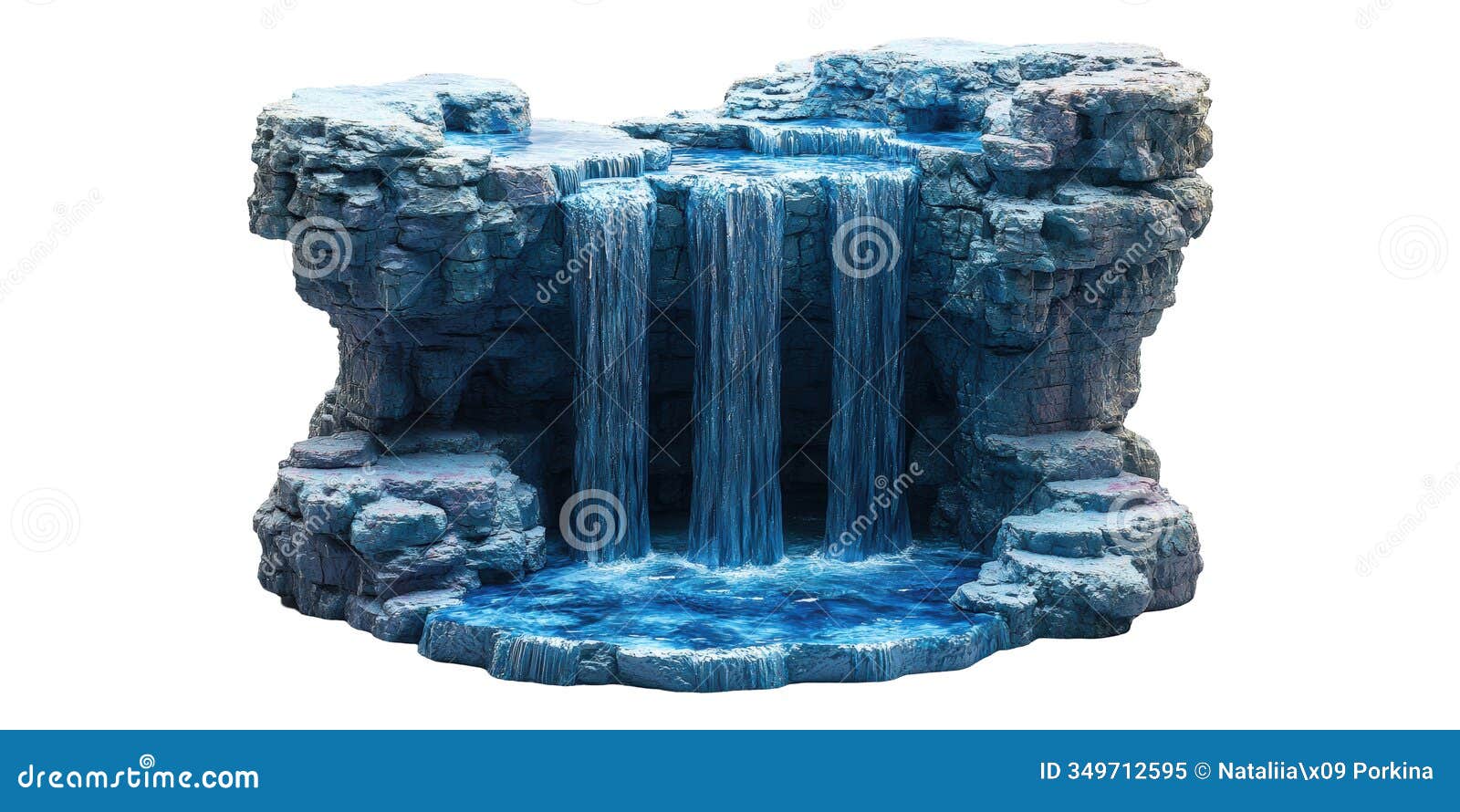 Miniature Waterfall Model with Cascading Water Isolated on Transparent ...