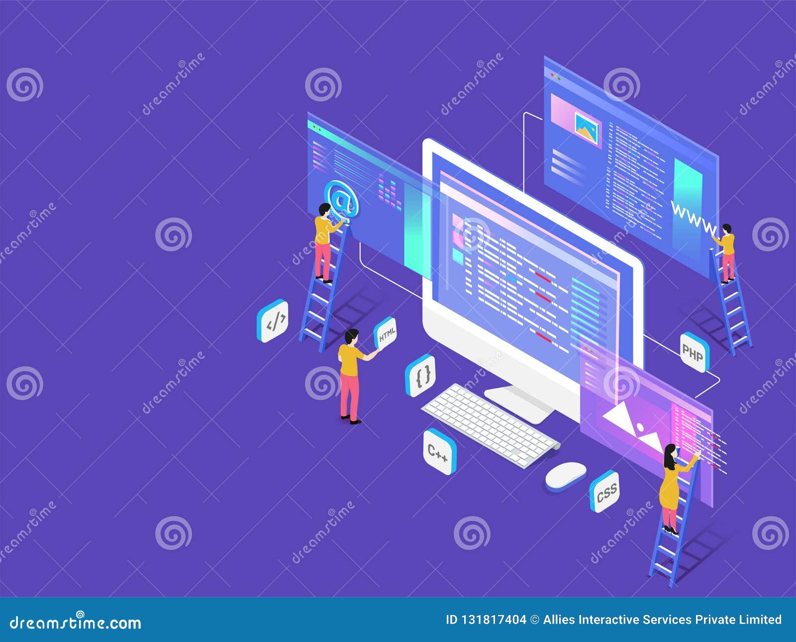 Miniature Web Developers Maintaining the Website Isometric Design for ...