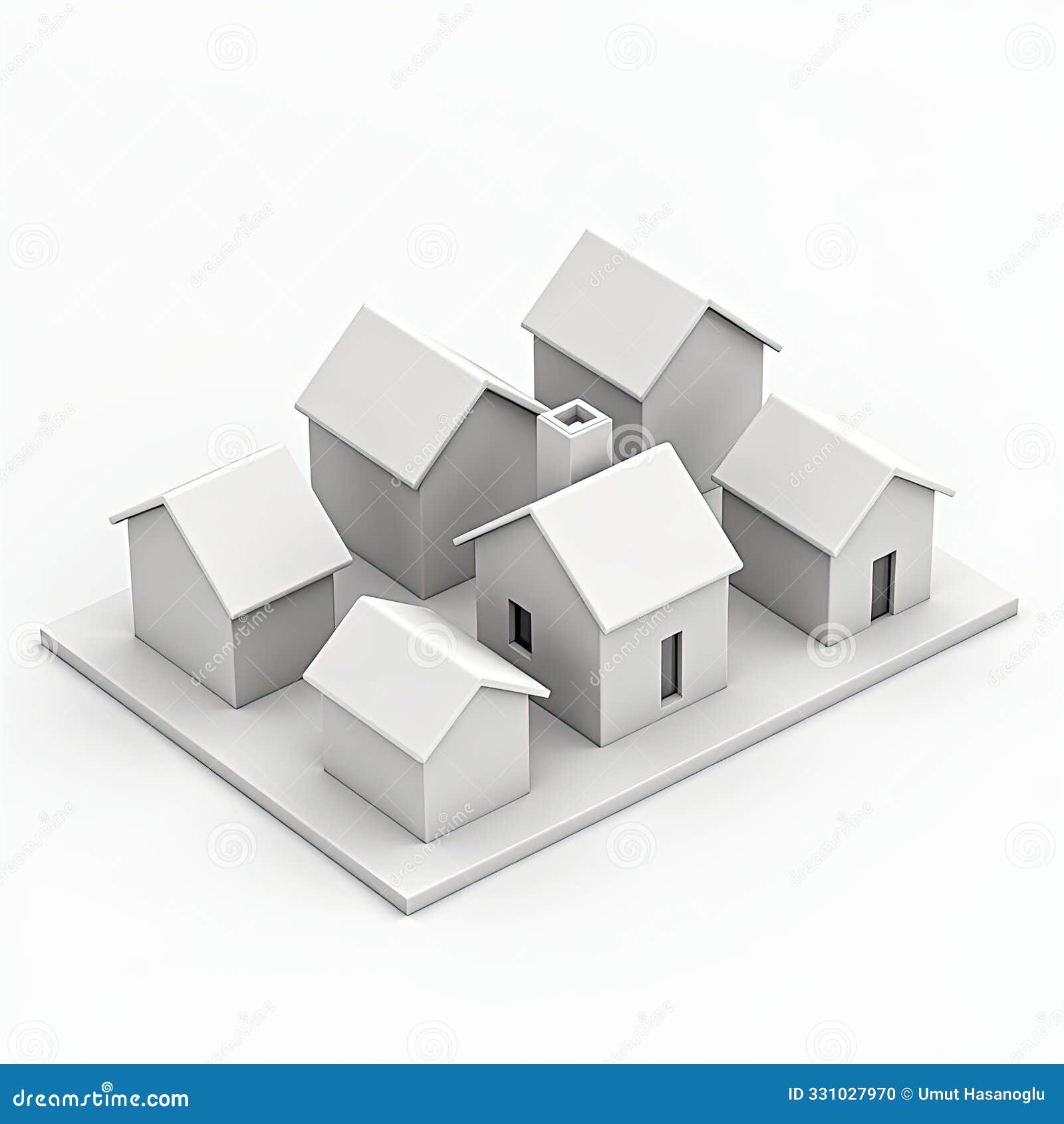 Miniature White Model of Six Simplistic House Structures on a Square ...