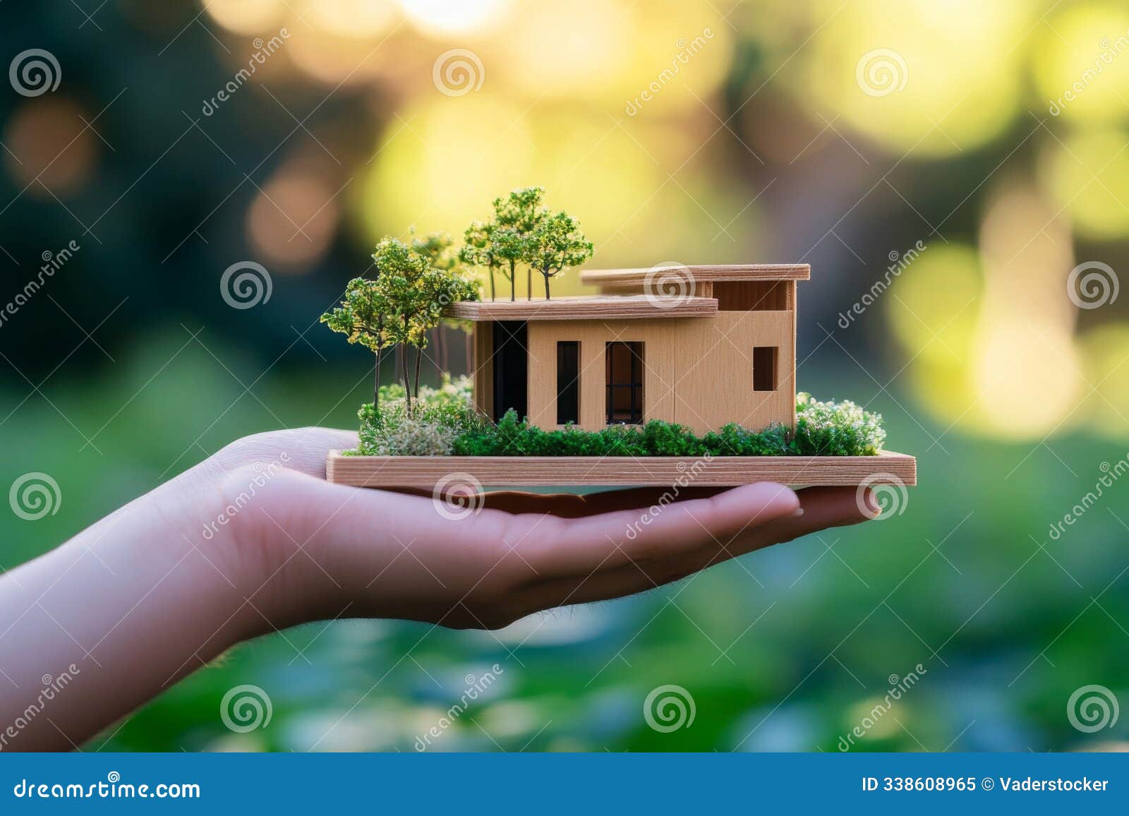 Miniature Wooden House Model With Greenery In Hand Royalty-Free Stock ...