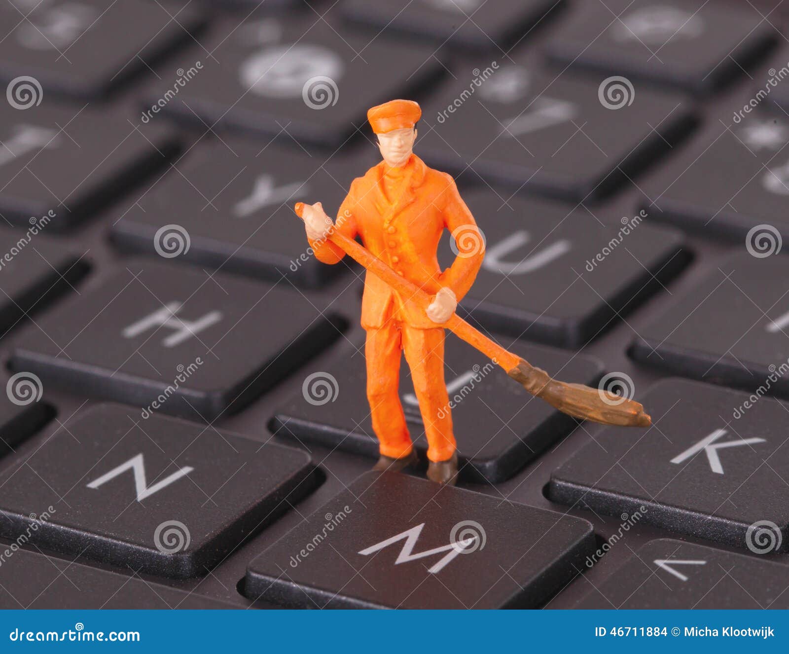 Miniature Worker is Cleaning a Keyboard Stock Photo - Image of laptop ...