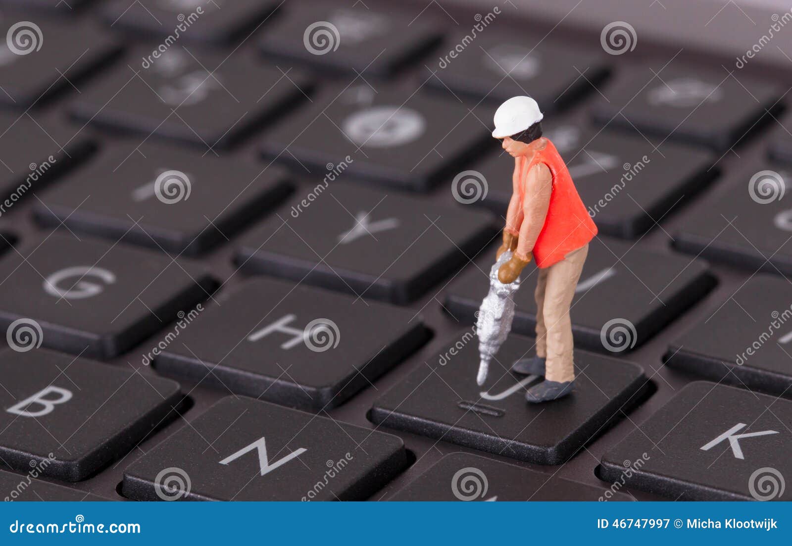 Miniature Worker with Drill Working on Keyboard Stock Image - Image of ...