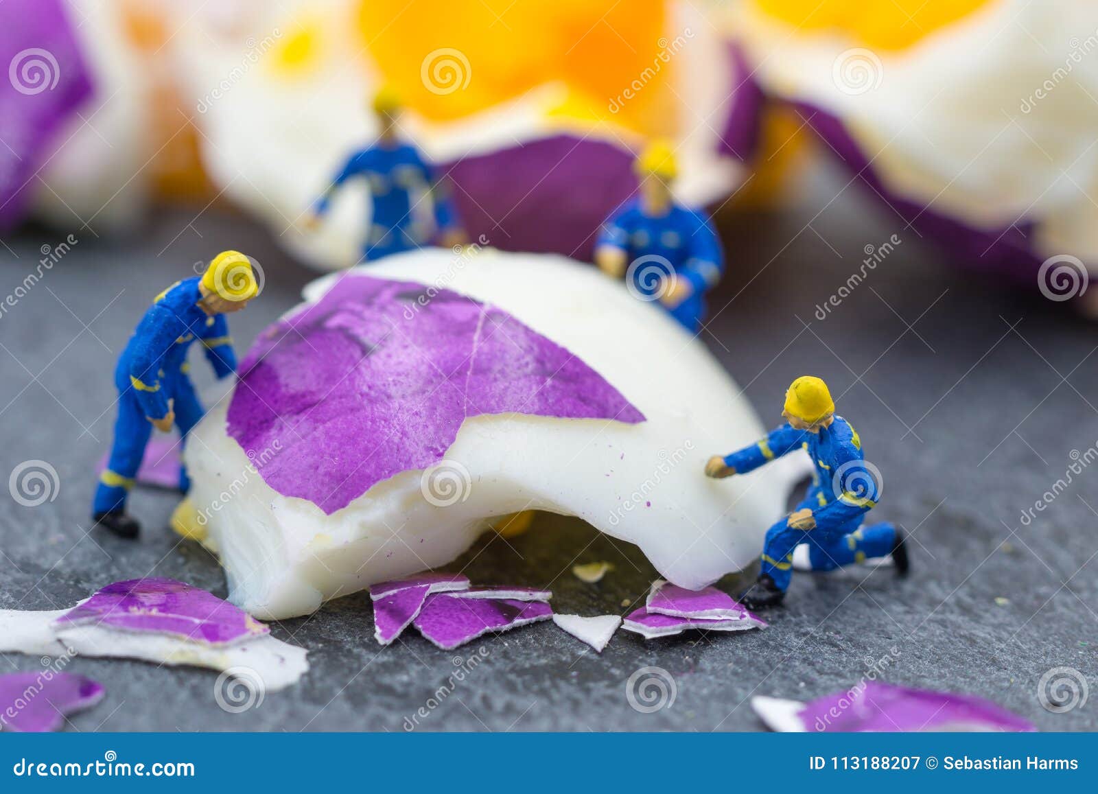 Miniature Worker People Working on Egg Stock Image - Image of business ...