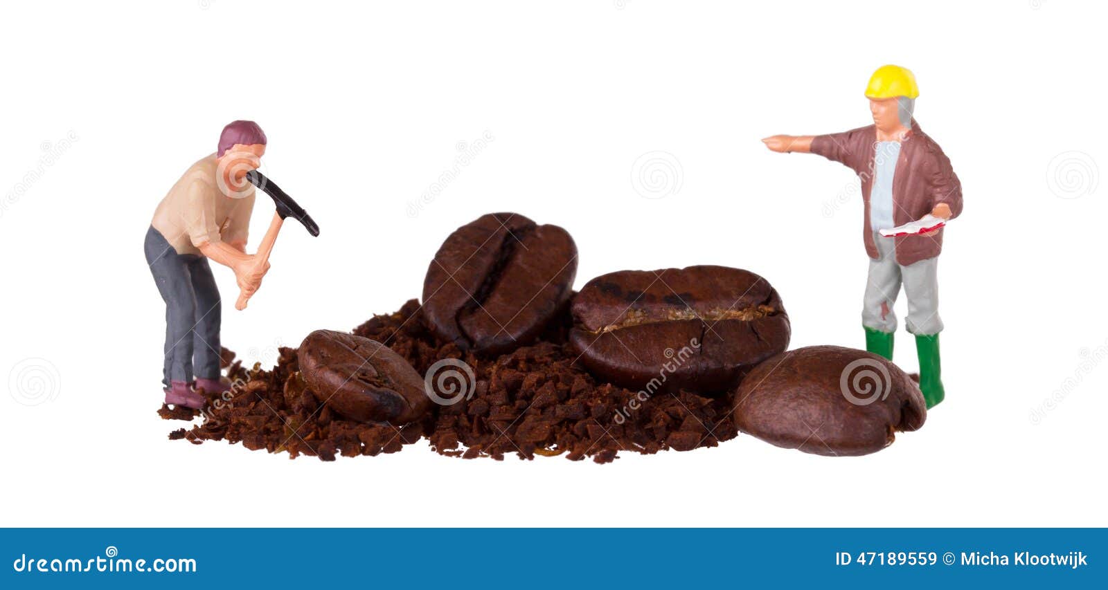 Miniature Worker Working on a Coffee Bean Stock Image - Image of black ...
