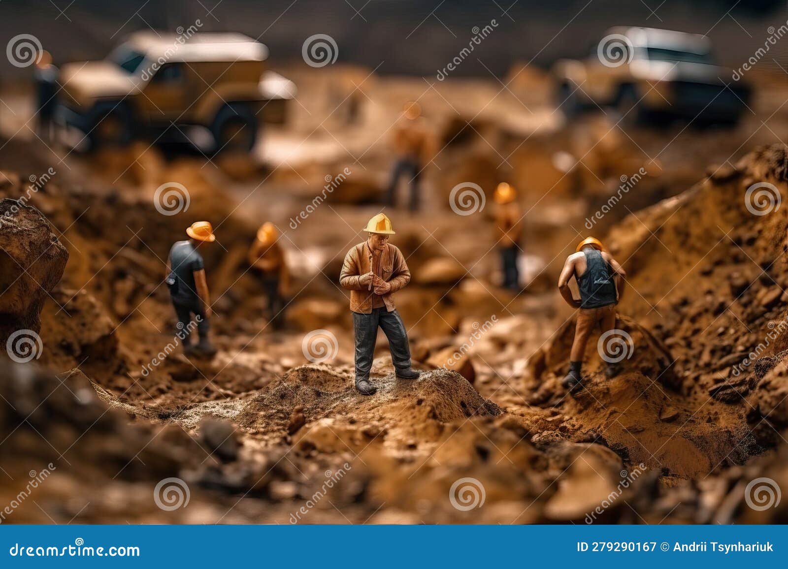 Miniature Workers Dig for Rocks and Minerals, Generative AI. Stock ...