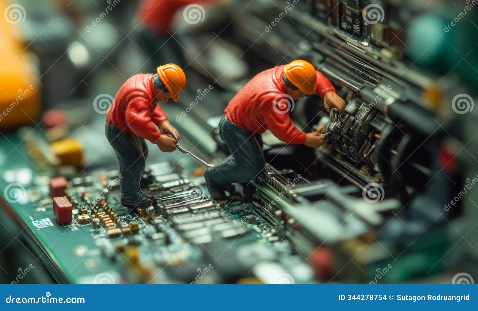 Miniature Workers Fixing a Giant Printer Jam, Crawling Inside the ...