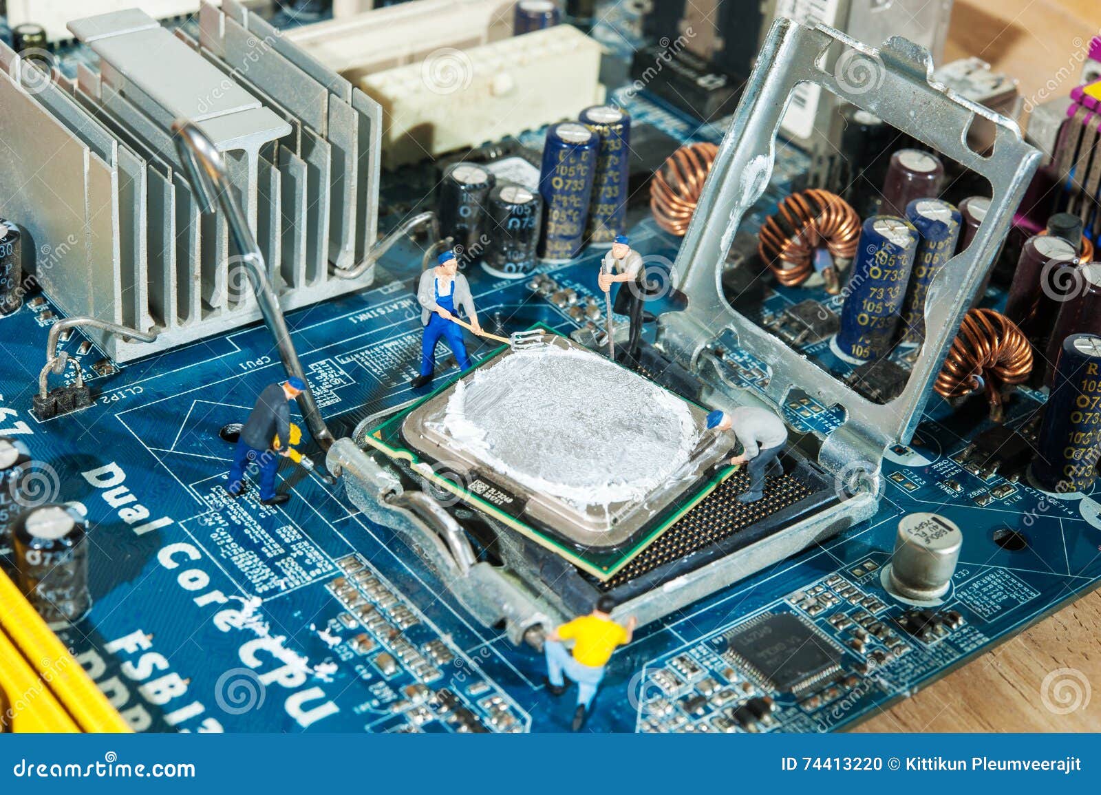 Miniature Workers Installation CPU Stock Photo - Image of people ...
