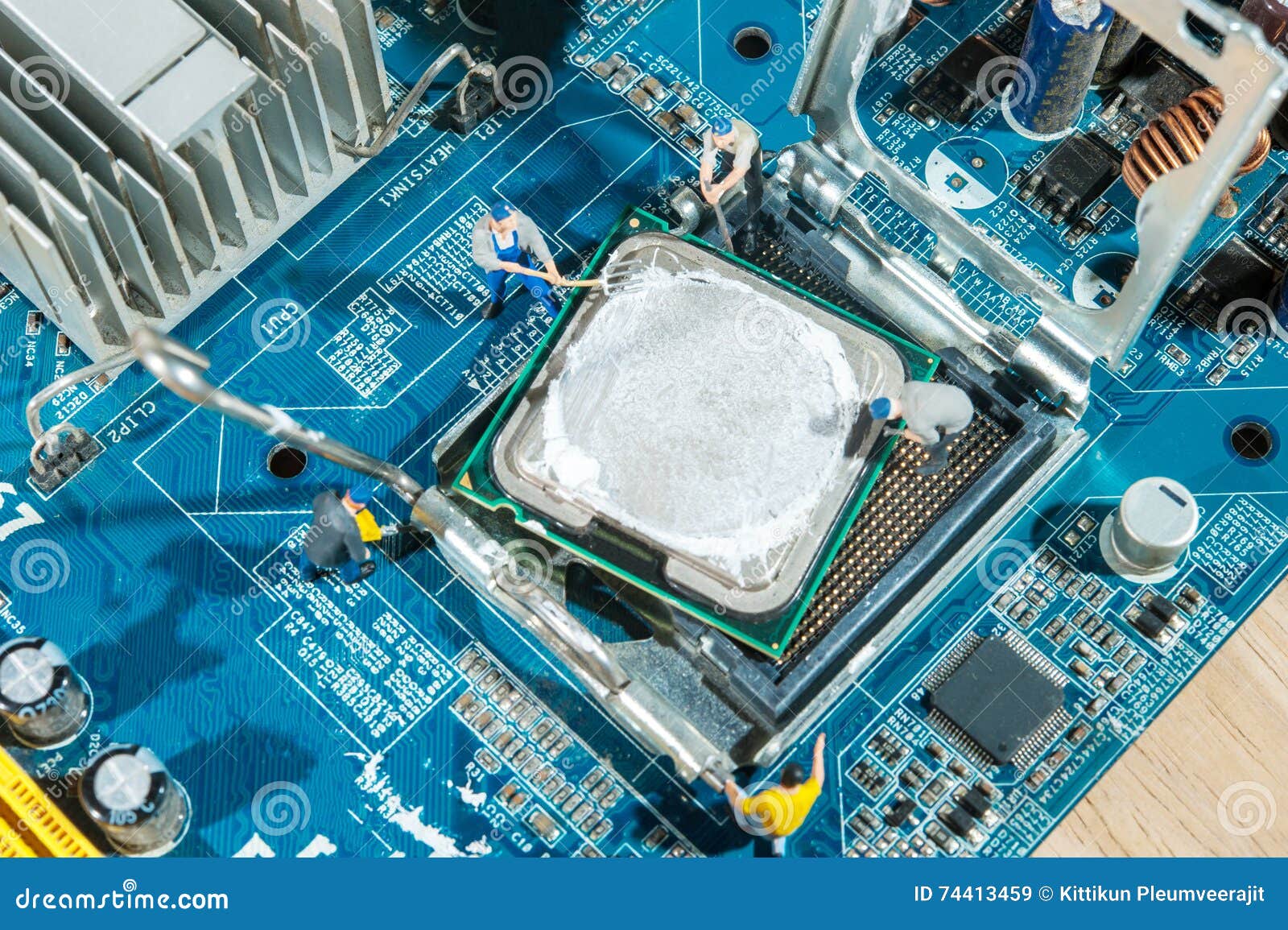 Miniature Workers Installation CPU Stock Image - Image of figurine ...