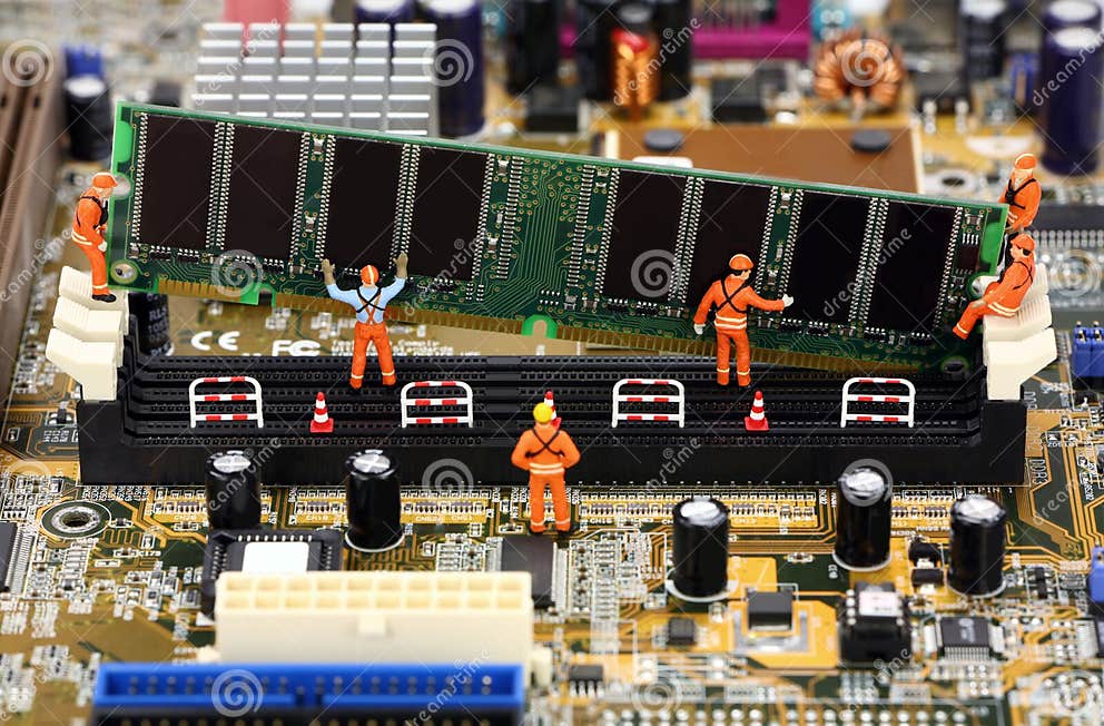 Miniature Workers Installing RAM Memory Stock Image - Image of memory ...