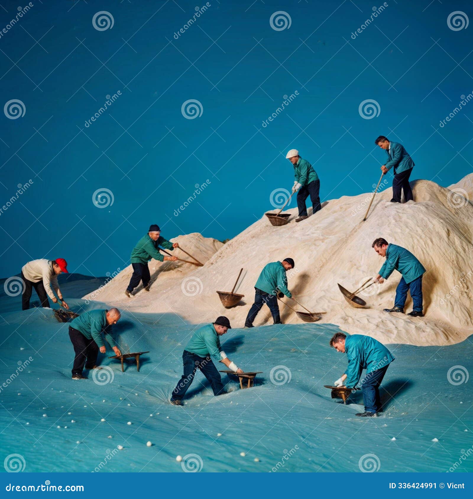 3D Miniature Workers Painting A Giant Apple, Using Scaffolding And Tiny ...
