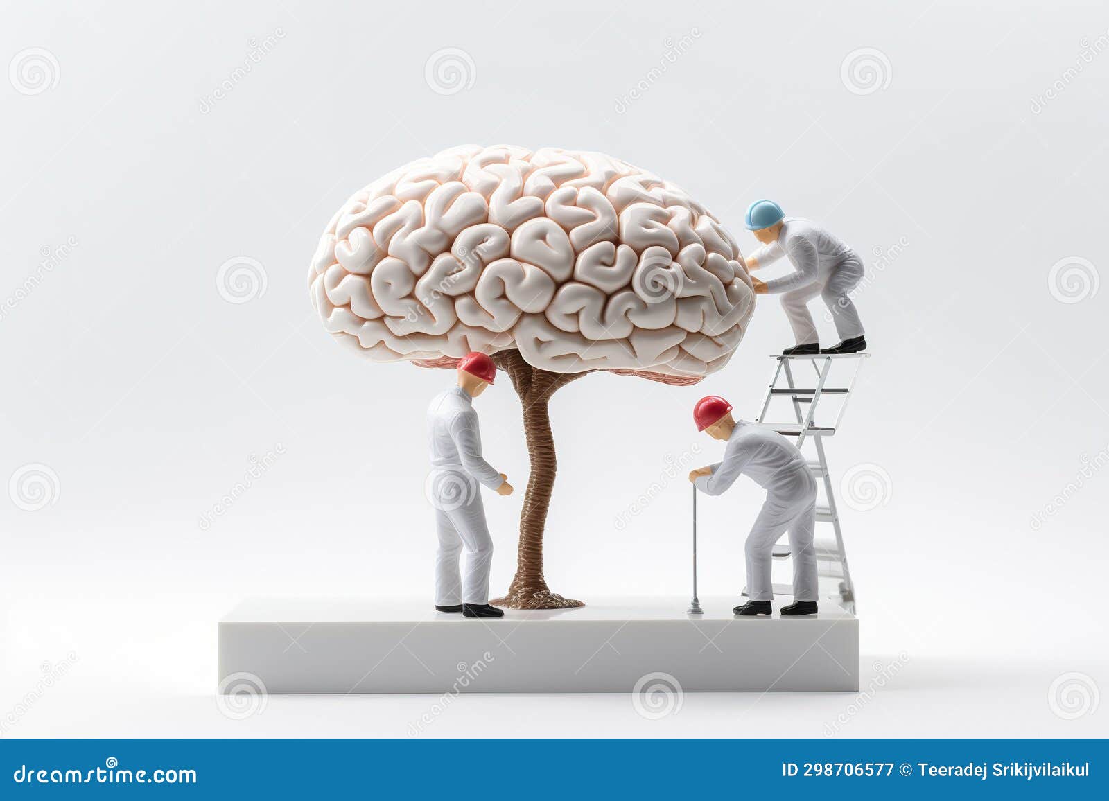 Miniature Workers Working on Brain Model. Generative AI Stock ...