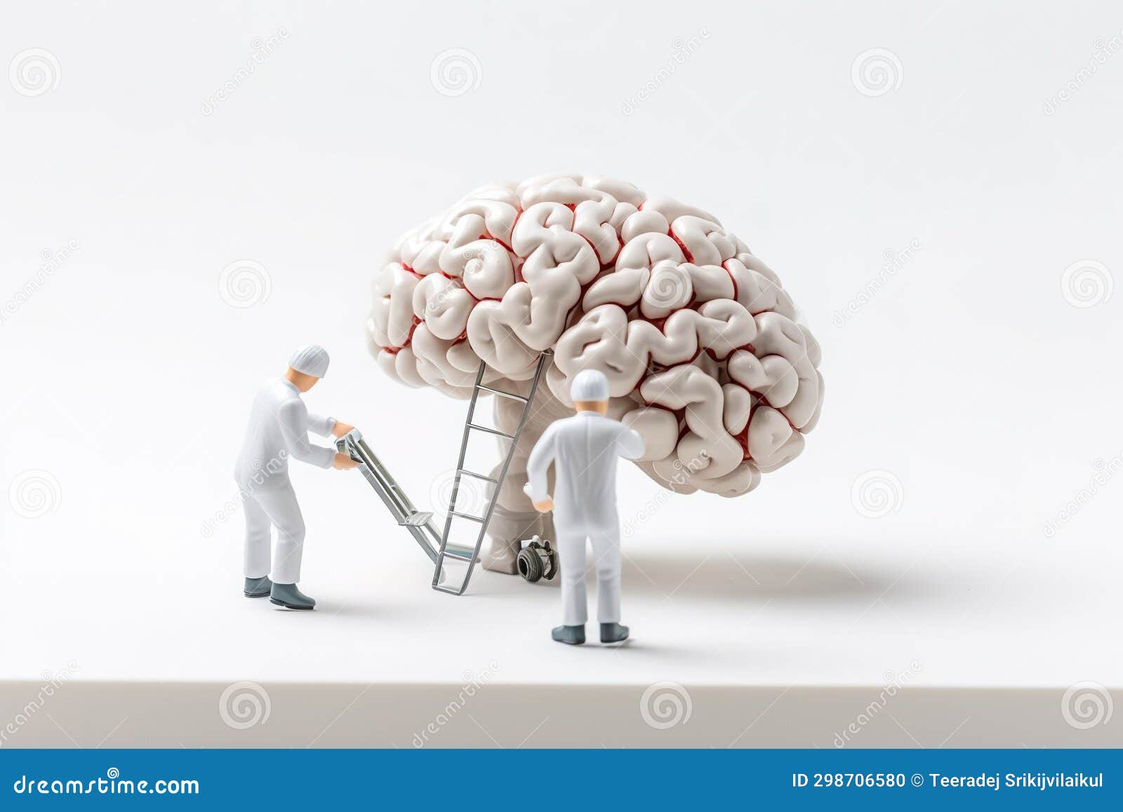 Miniature Workers Working on Brain Model. Generative AI Stock ...