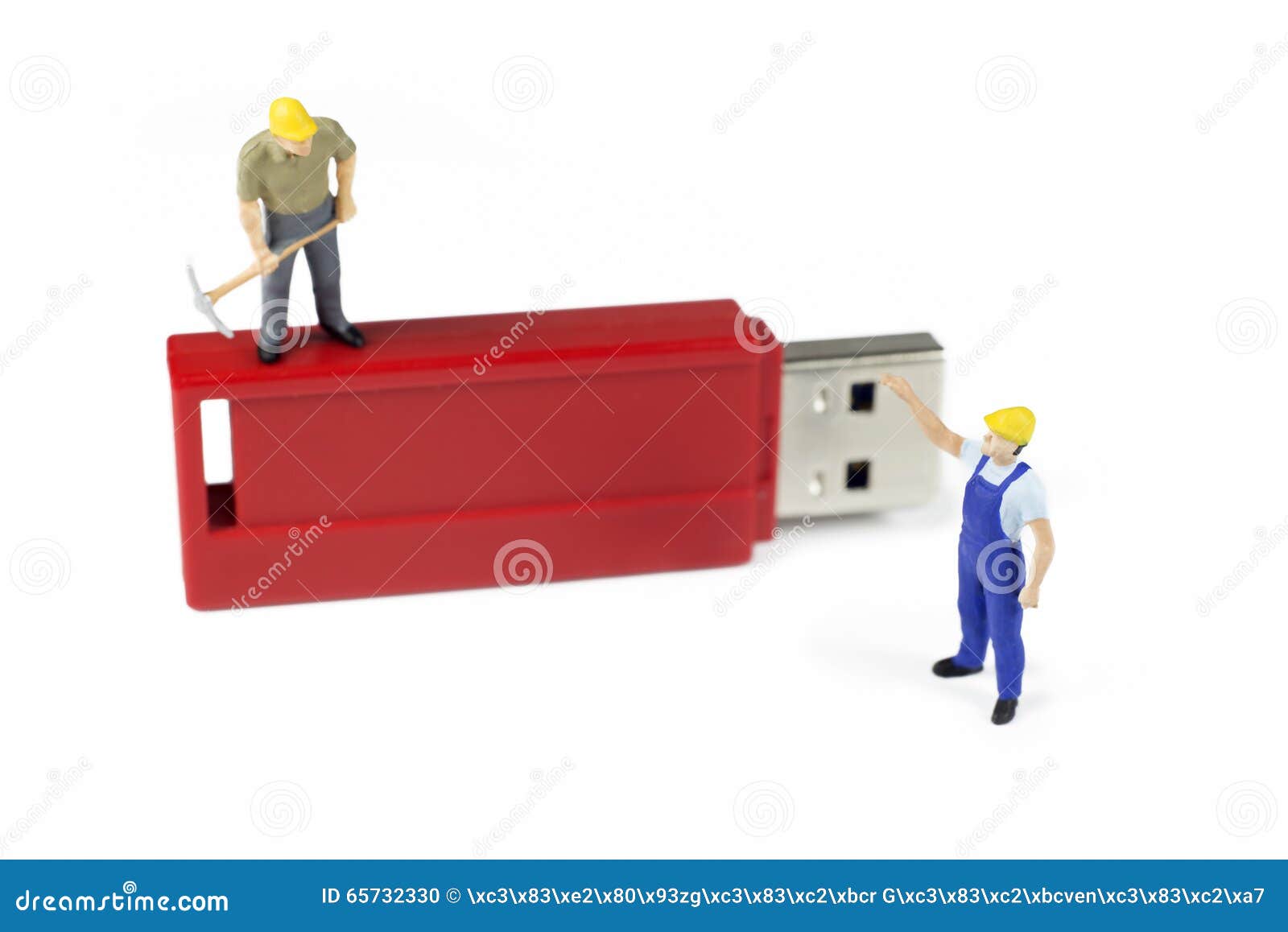 Miniature Workers Working on Usb Memory Stock Photo - Image of ...