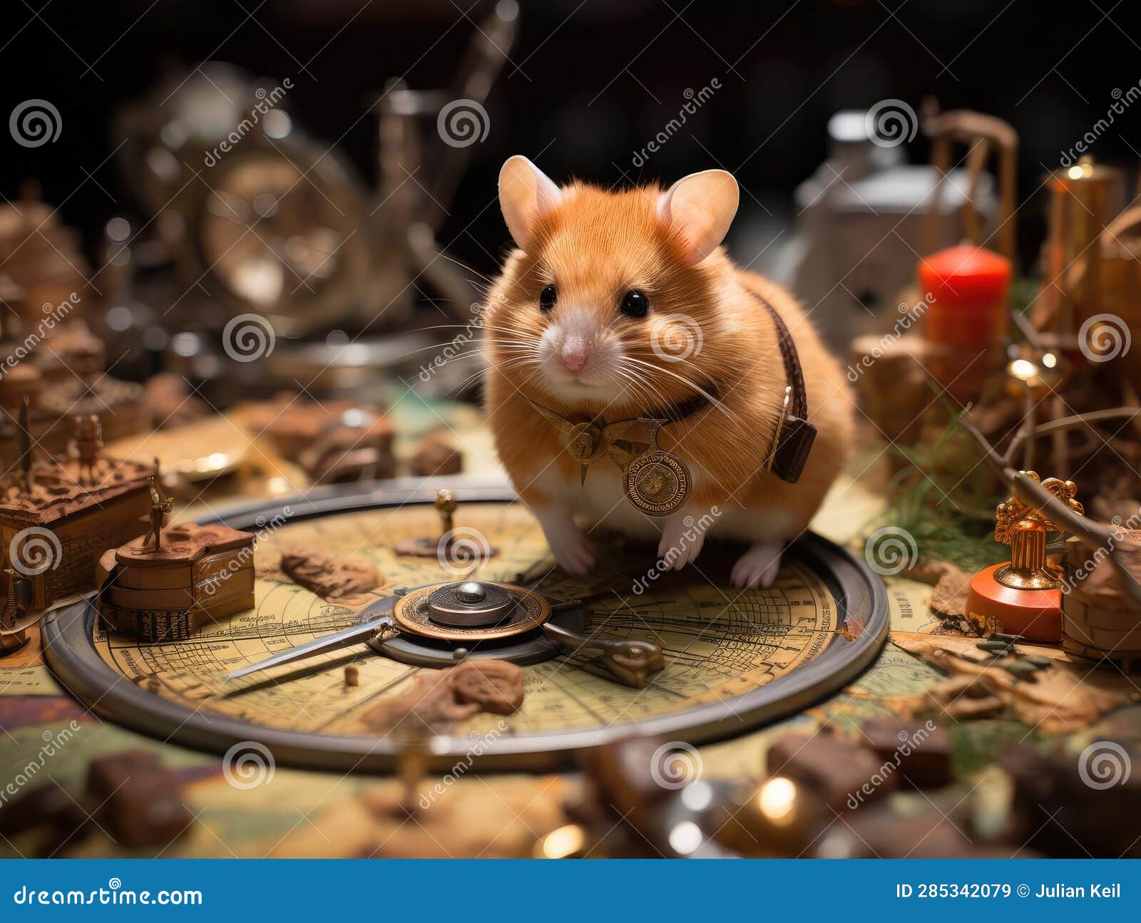 Hamster Using Map and Compass Stock Illustration - Illustration of lens ...