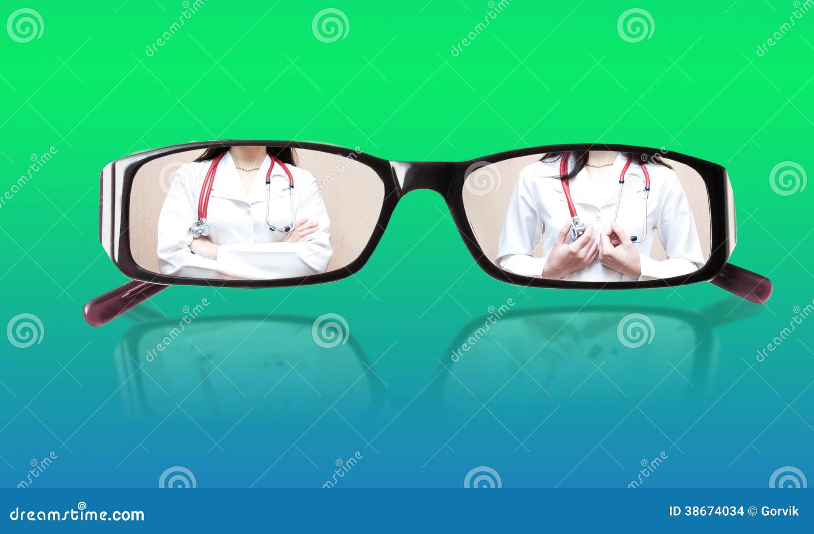 Miniatures Doctor in Glasses with Mirror Image Stock Photo - Image of ...