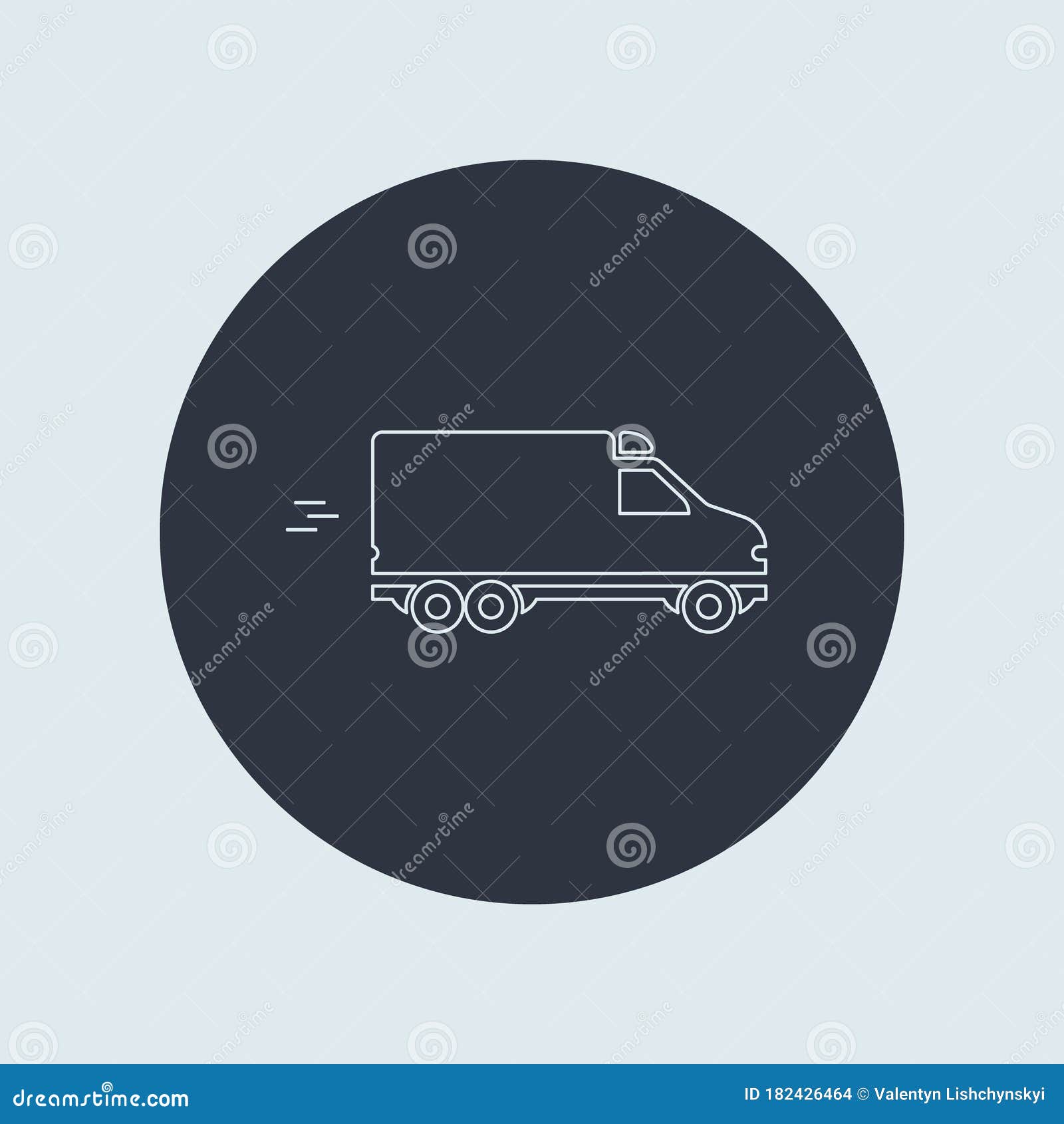 Minibus Minivan Icon in Flat Outline Style on Round Background Stock Illustration - Illustration ...