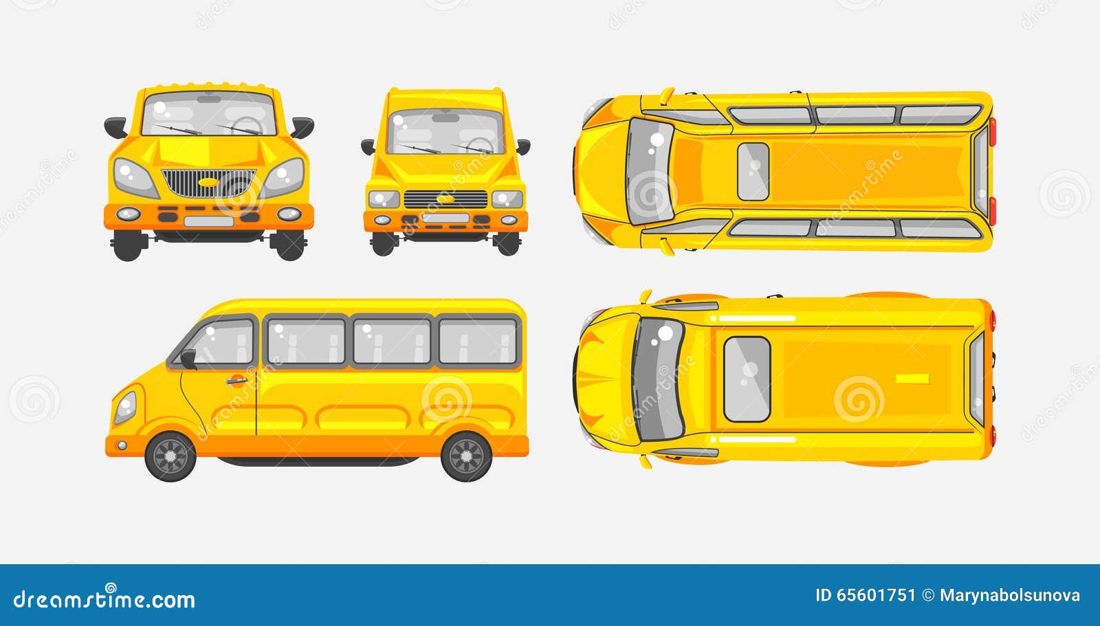 Minibus Top, Front, Side View Stock Vector - Illustration of headlights ...