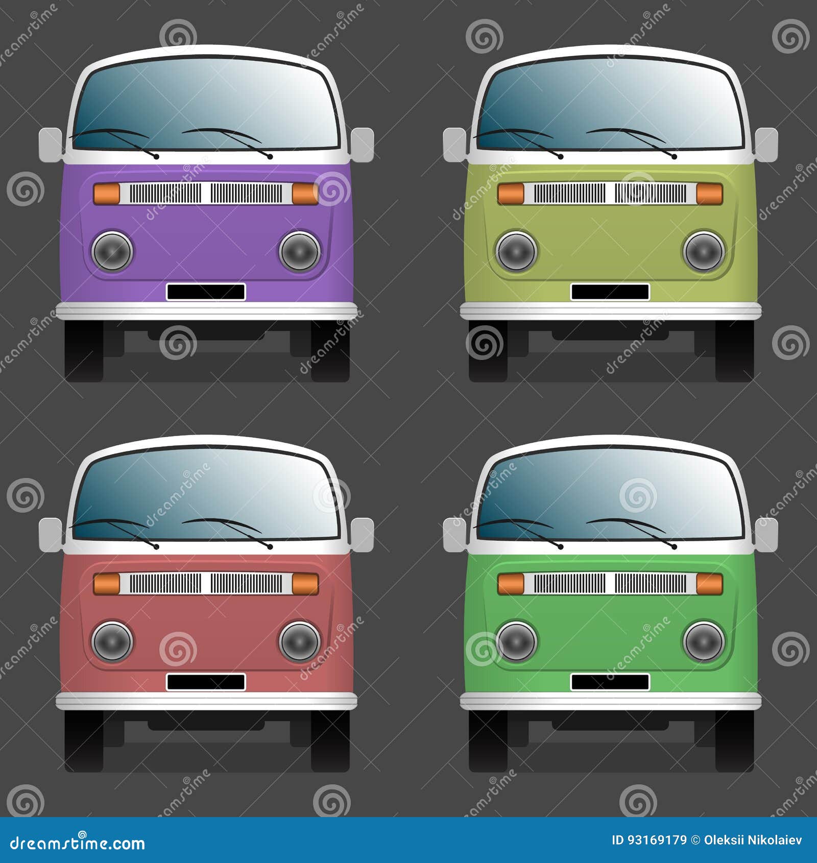 Minibuses. Colorful Collection. Front View. Isolated Objects. Vector ...