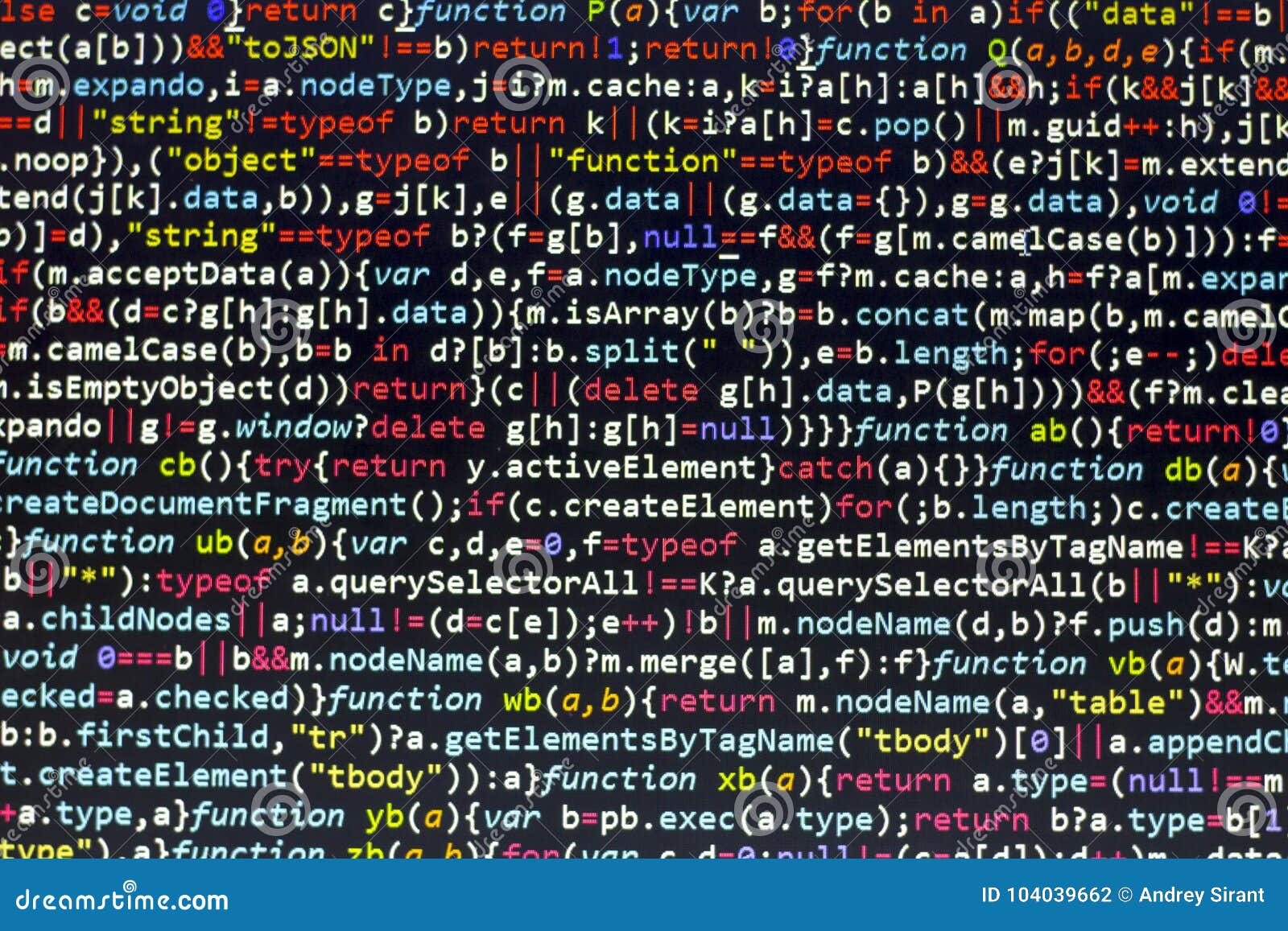 Minificated Javascript Code Computer Programming Source Code Abstract Screen Of Web Developer
