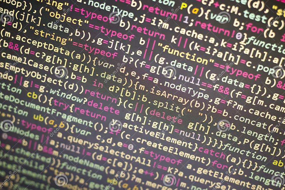 Minificated Javascript Code. Computer Programming Source Code Abstract Screen of Web Developer ...