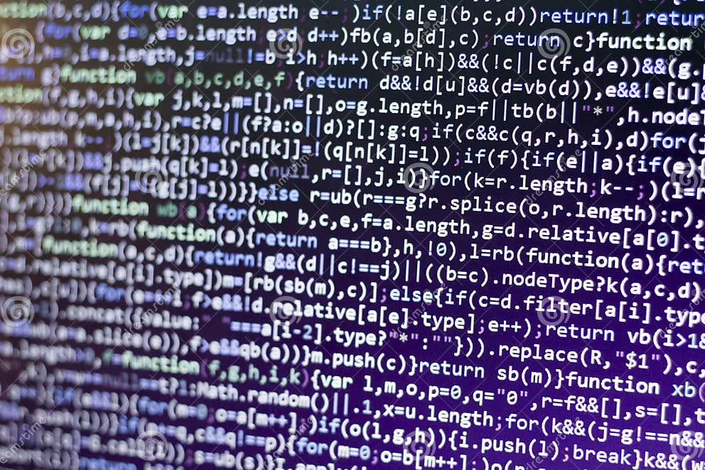 Minificated Javascript Code. Computer Programming Source Code Abstract Screen of Web Developer ...