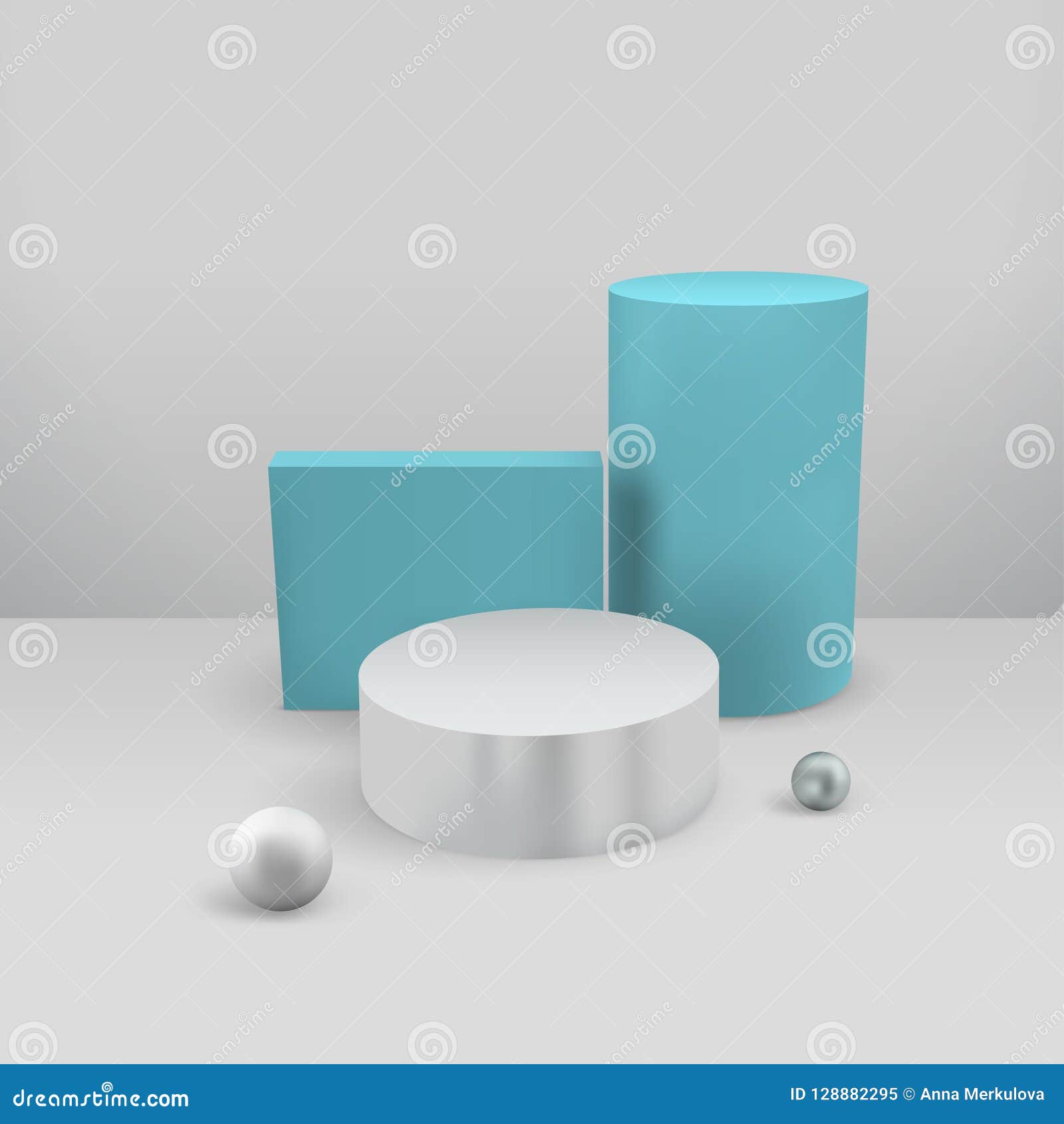 Minimal Abstract Cylinder Shape, Sphere and Cube, Wall Scene. Pl Stock ...