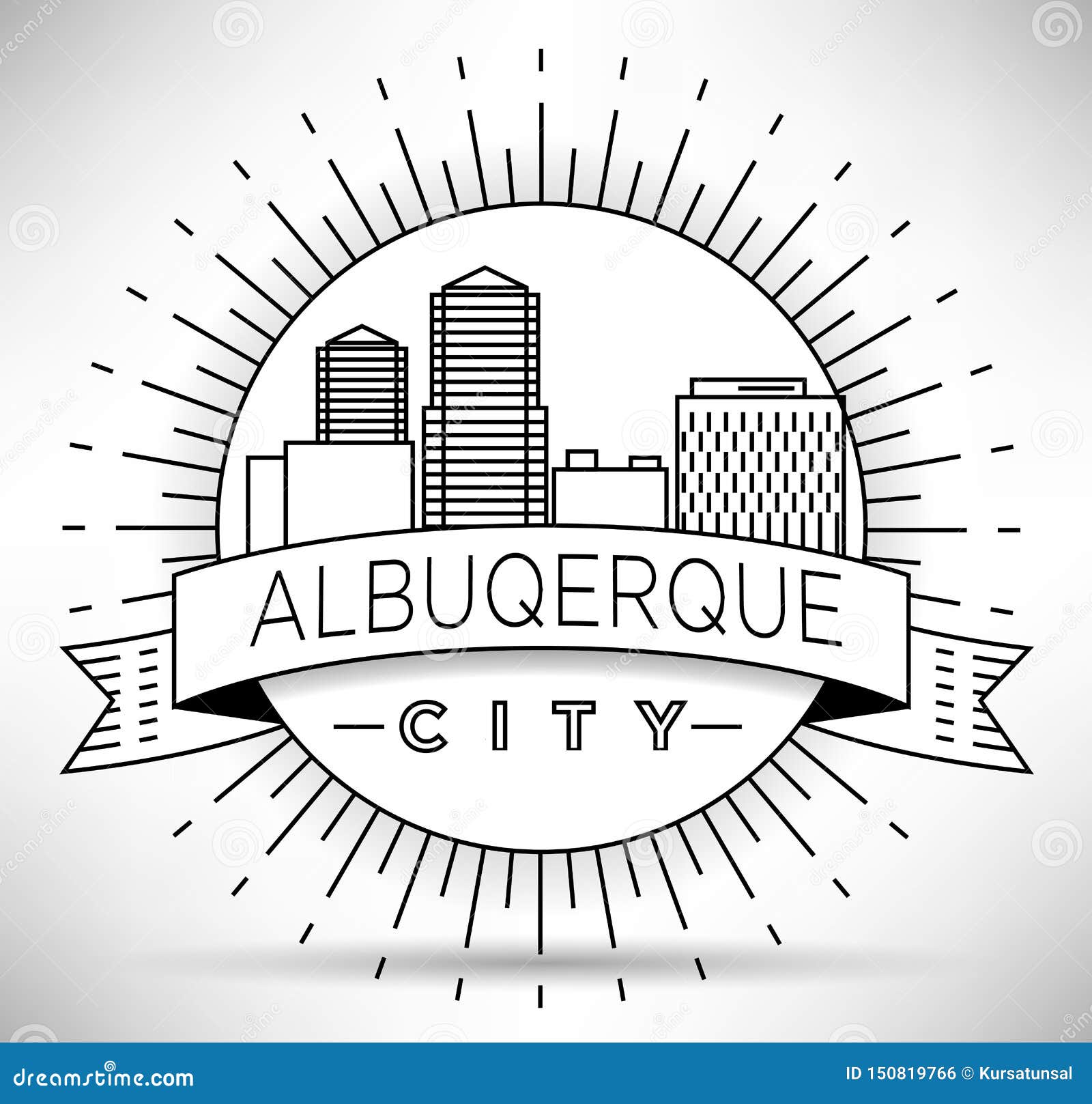 Minimal Albuquerque Linear City Skyline with Typographic Design Stock ...