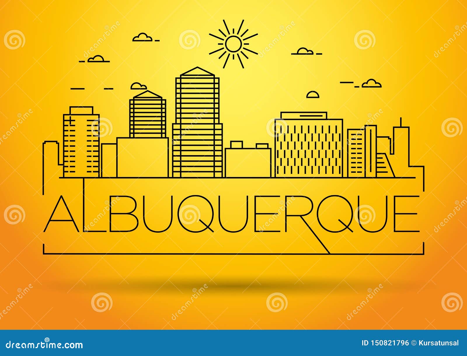 Minimal Albuquerque Linear City Skyline with Typographic Design Stock ...