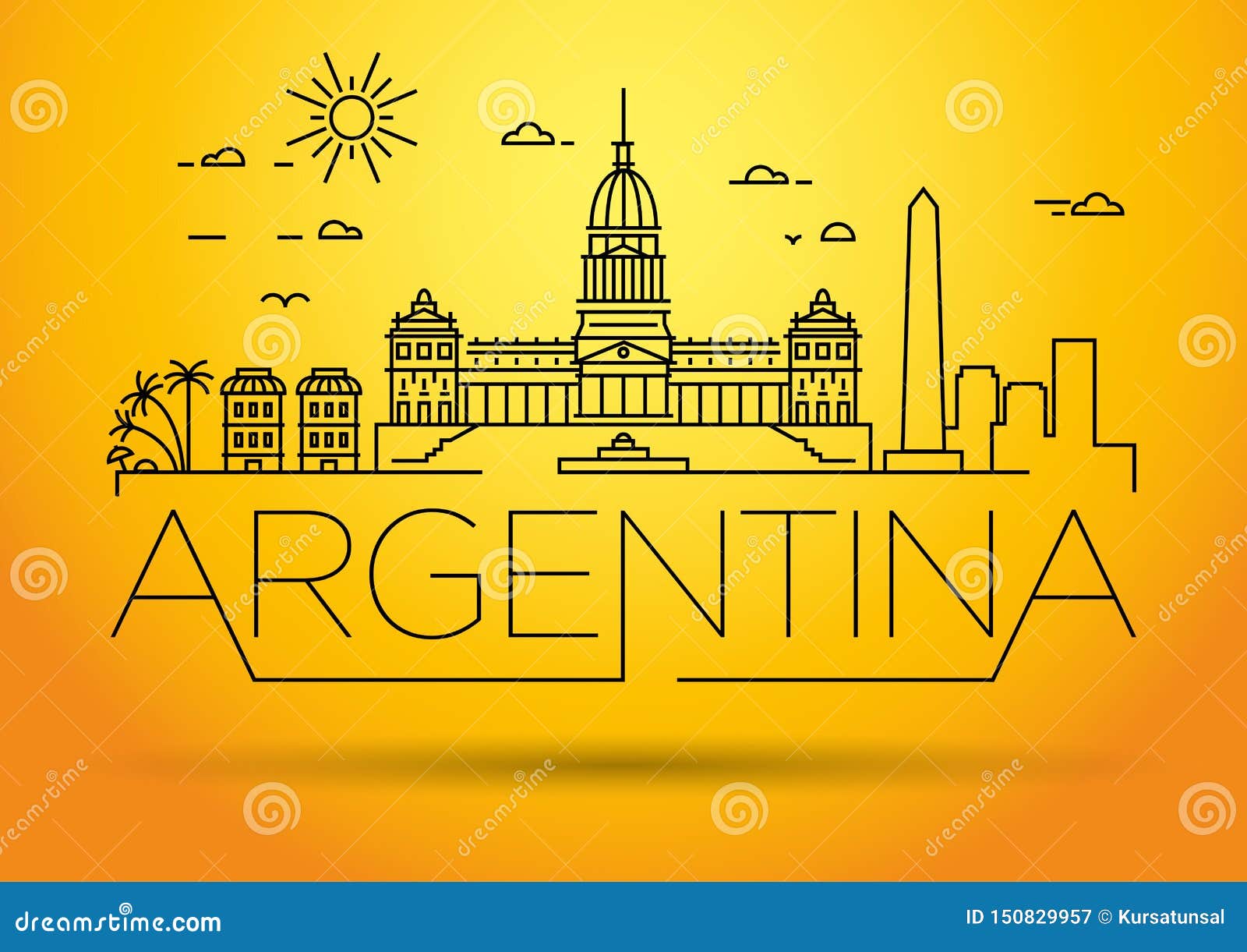 Minimal Argentina Linear Skyline with Typographic Design Stock Vector ...