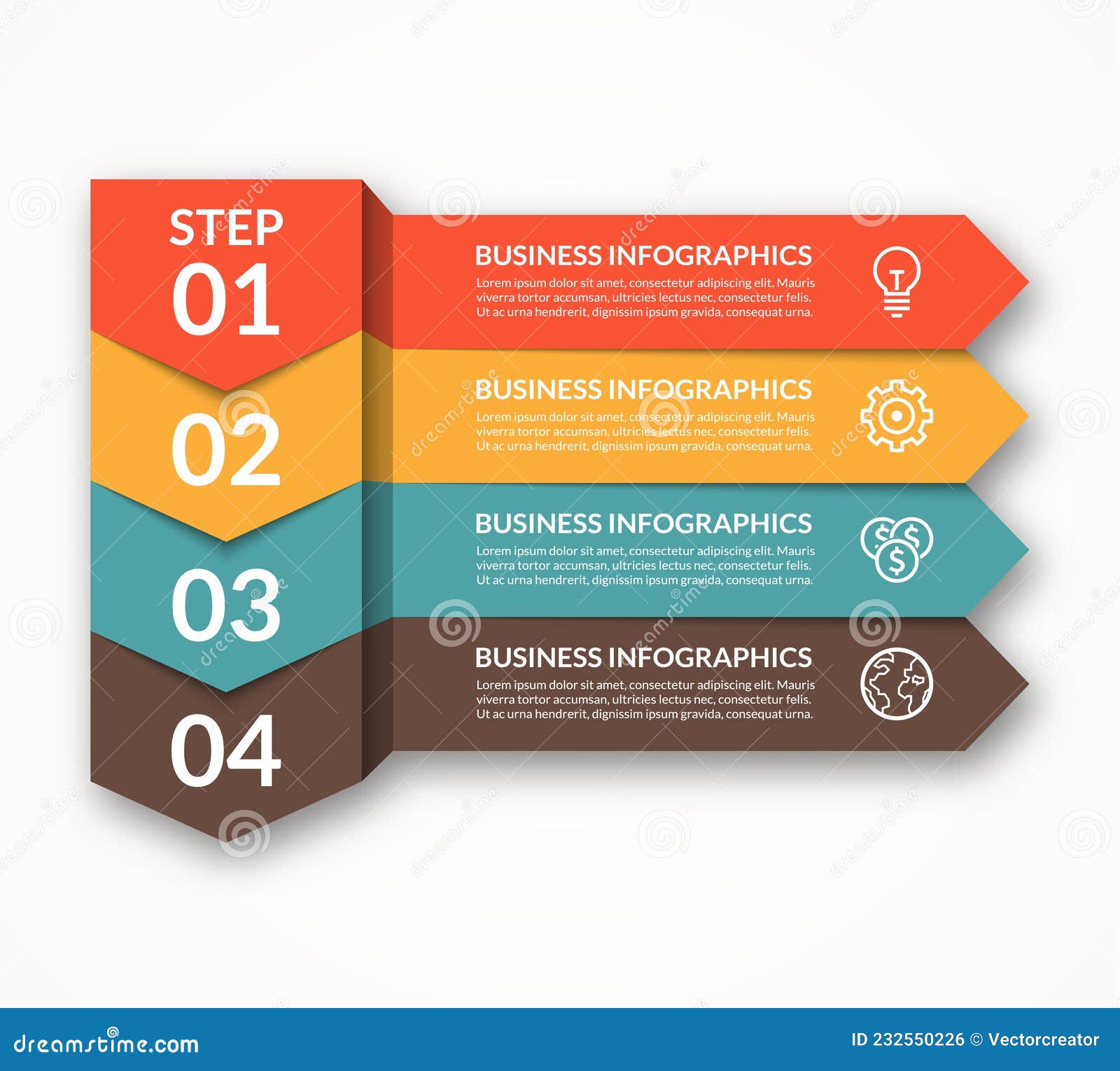 Minimal Arrow Infographic Vector Elements. 4 Colorful Step Arrows ...