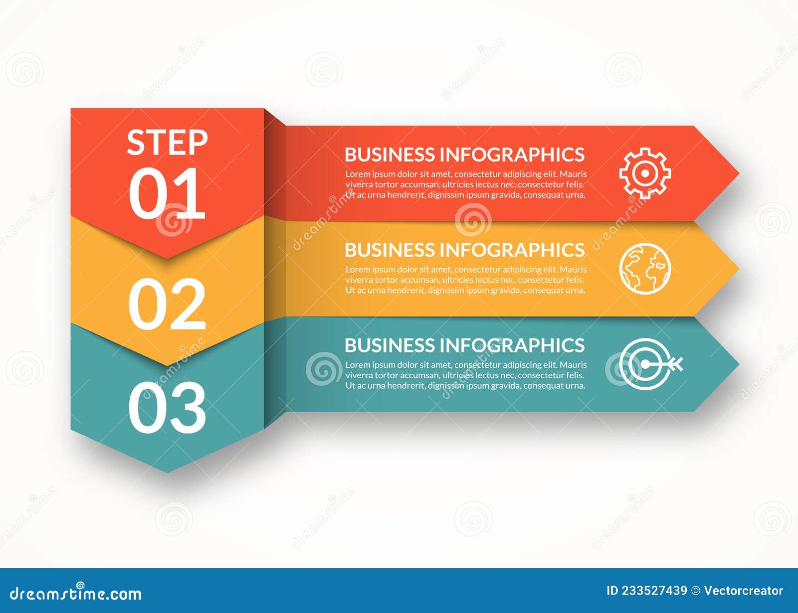 Minimal Arrow Infographic Vector Elements. 3 Colorful Step Arrows ...