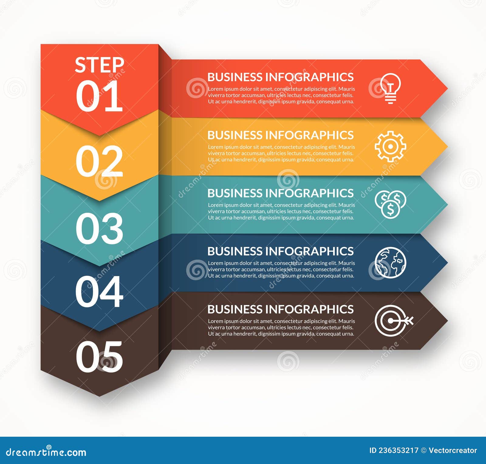 Minimal Arrow Infographic Vector Elements. 5 Colorful Step Arrows That ...