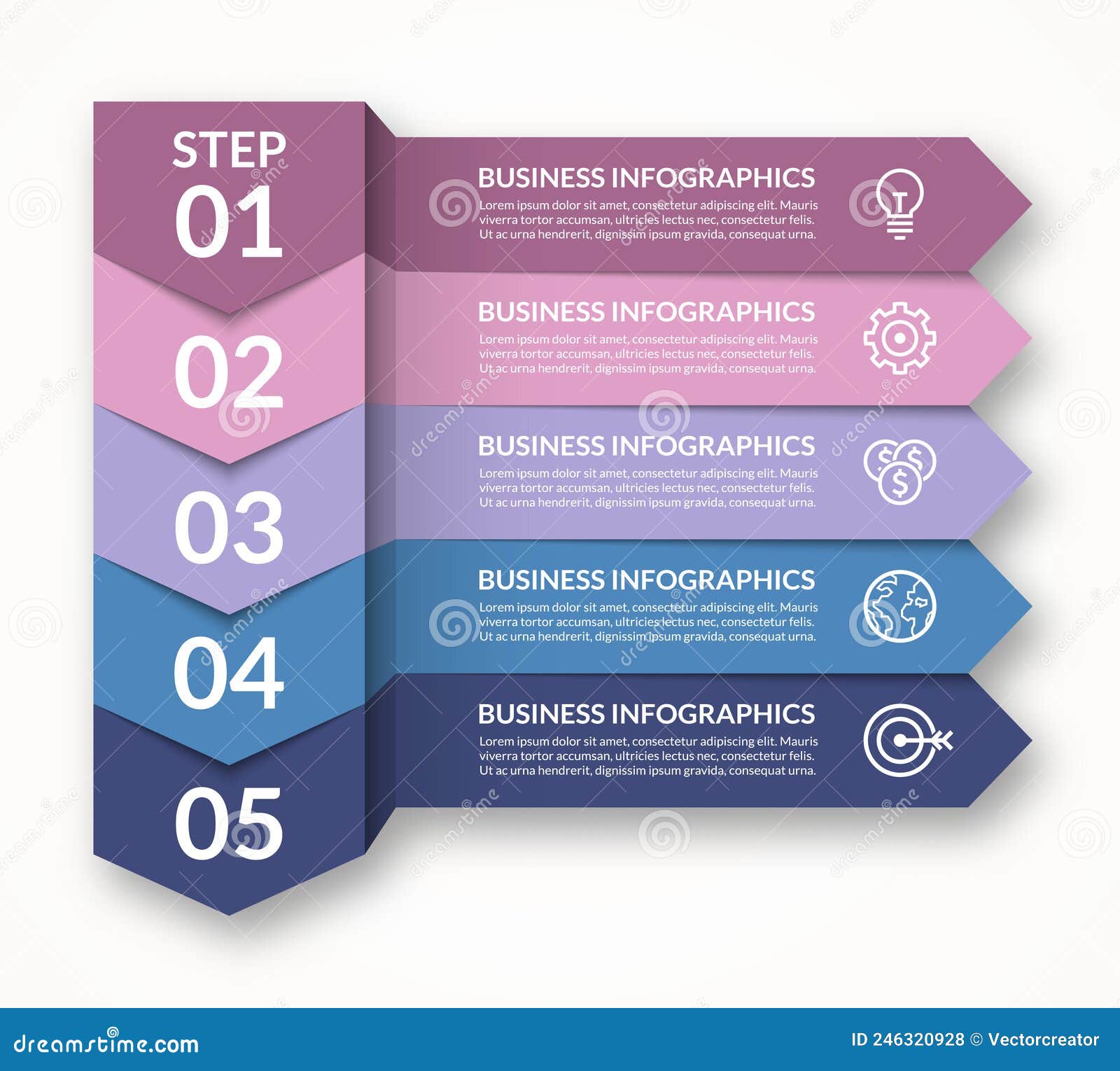 Minimal Arrow Infographic Vector Elements. 5 Colorful Step Arrows that ...