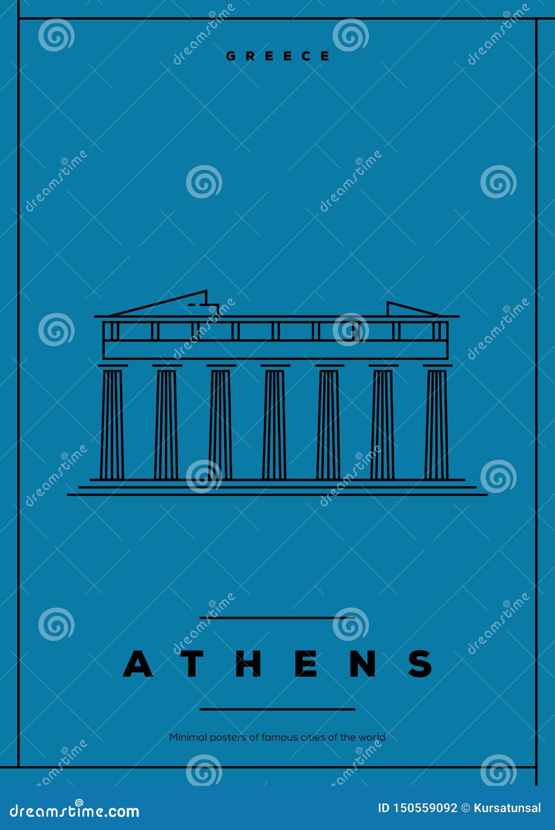 Minimal Athens City Poster Design Stock Illustration - Illustration of ...