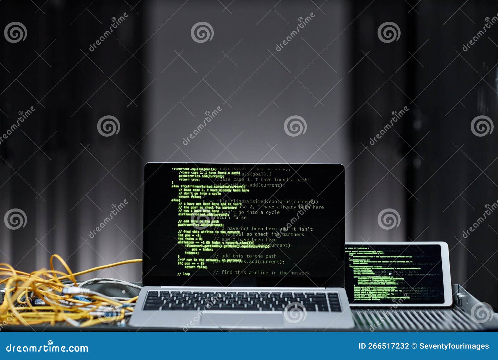 Minimal Background Laptop Computer with Green Code Lines Stock Photo ...