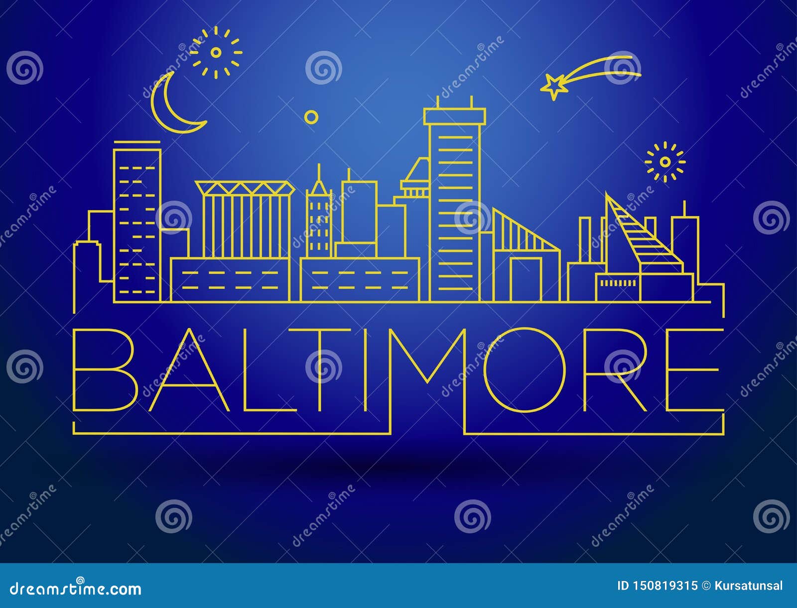 Minimal Baltimore Linear City Skyline with Typographic Design Stock ...