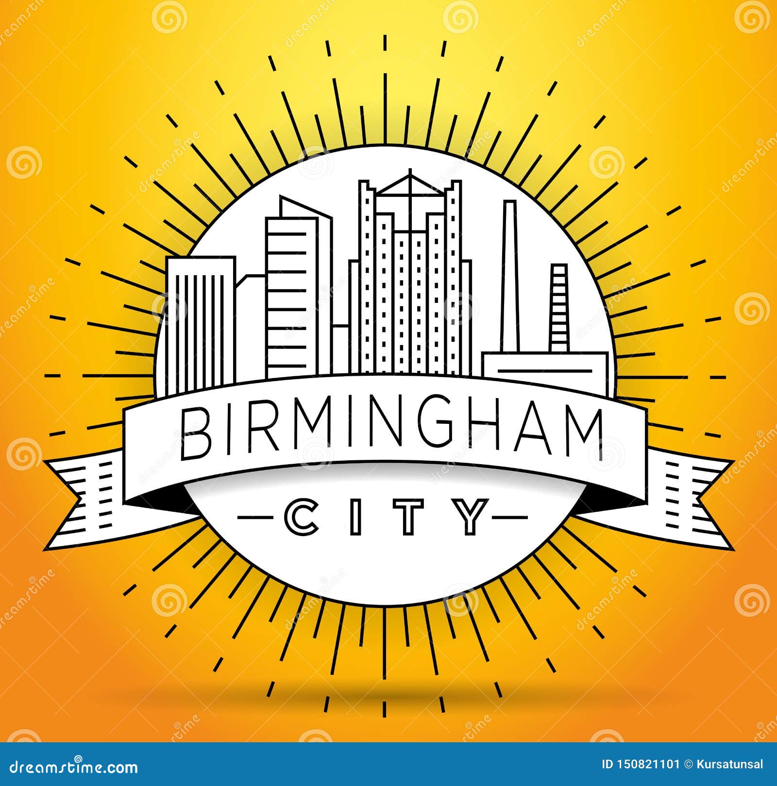 Minimal Birmingham Linear City Skyline with Typographic Design Stock ...