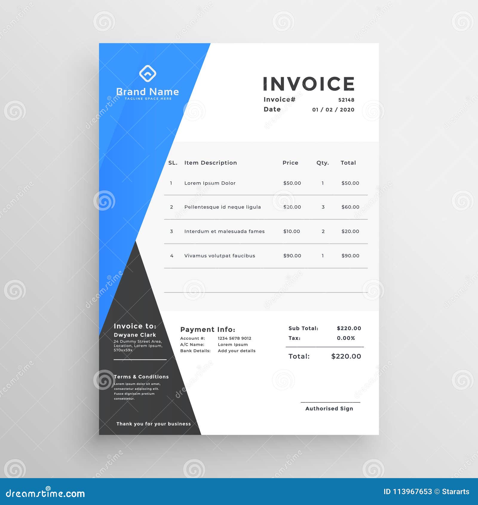 Minimal Blue and Black Invoice Business Template Stock Vector ...
