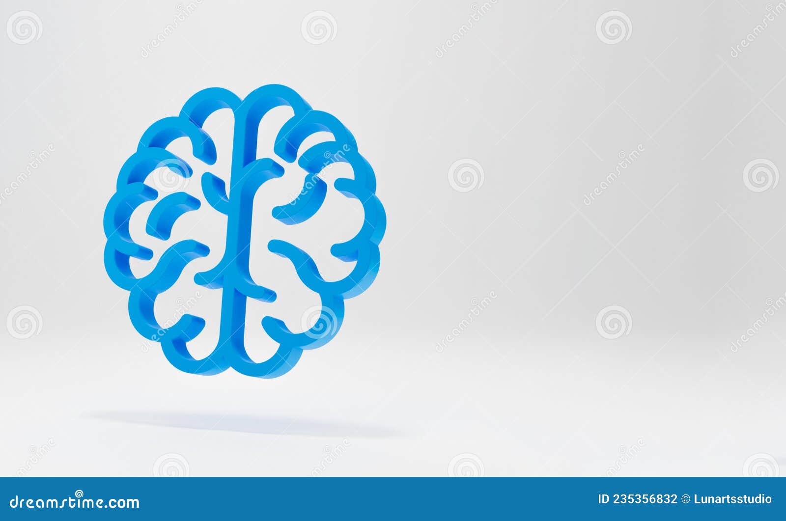 Minimal Blue Brain Icon on White Background. 3d Rendering Stock ...