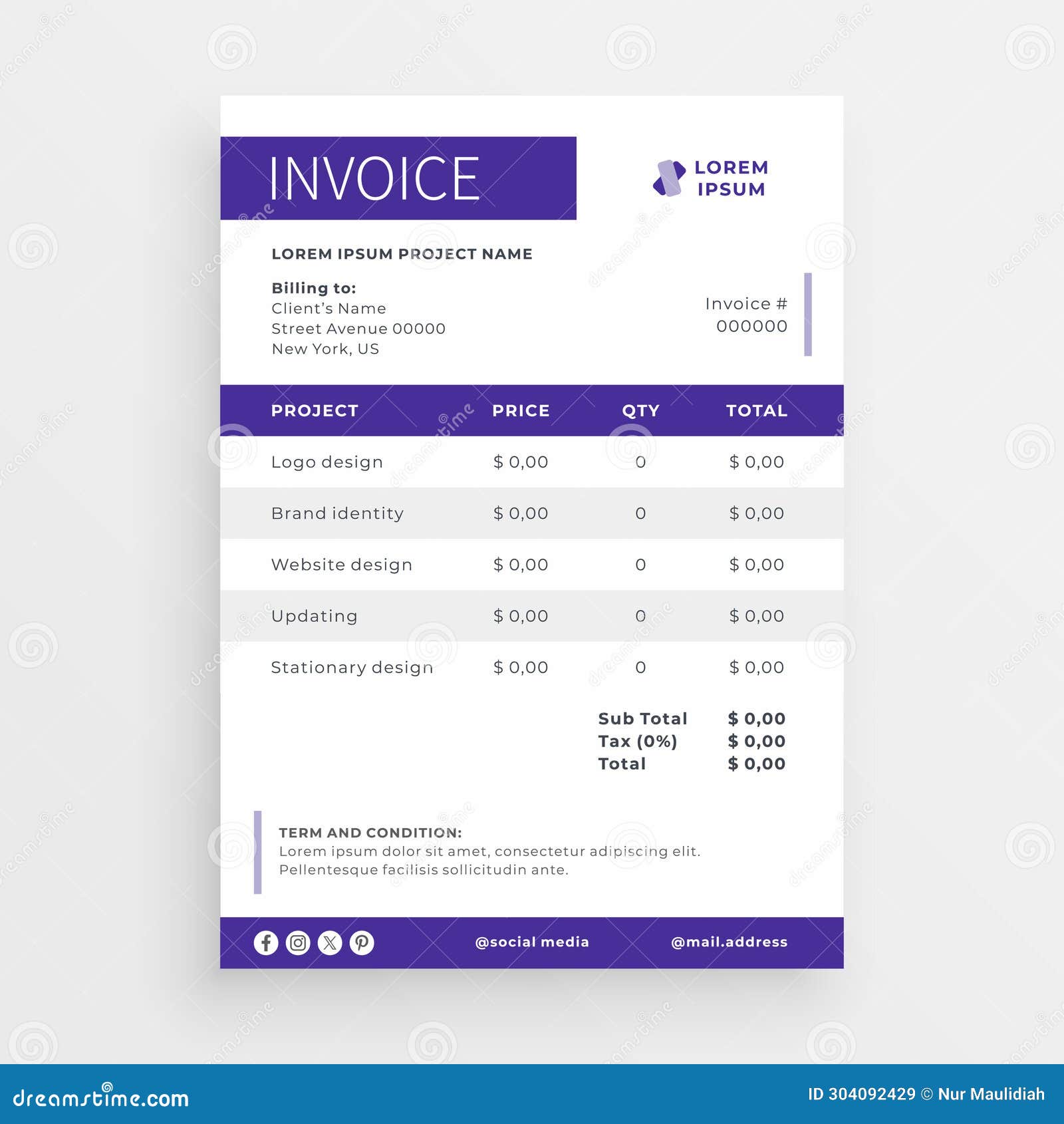 Minimal Blue Invoice Template Vector Design Stock Vector - Illustration ...