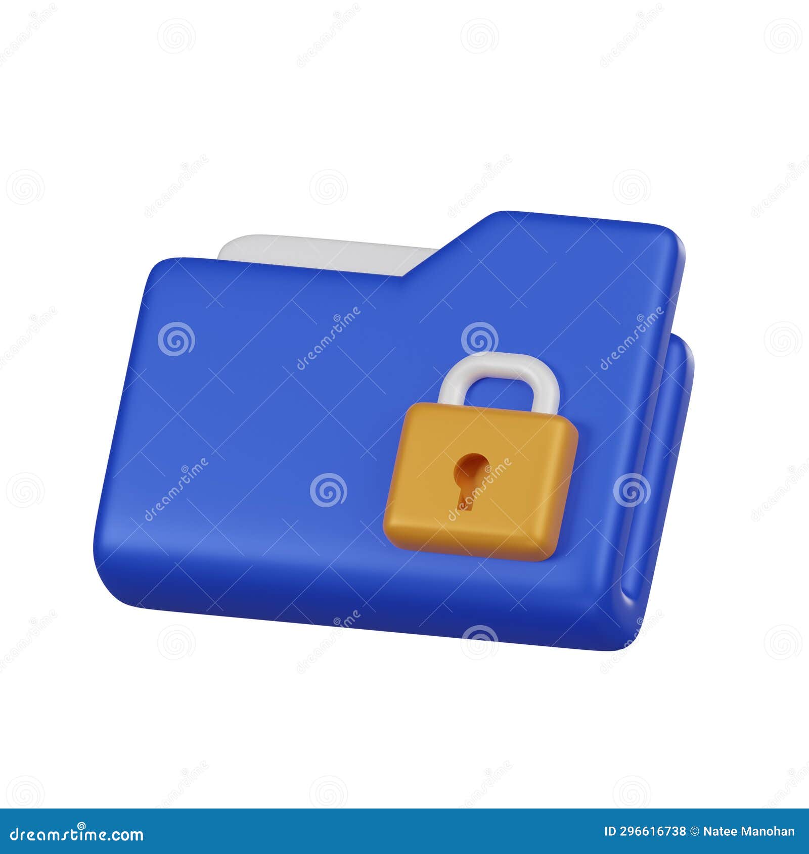 Minimal Blue Private Lock Folder Icon. 3d Render Isolated Illustration ...