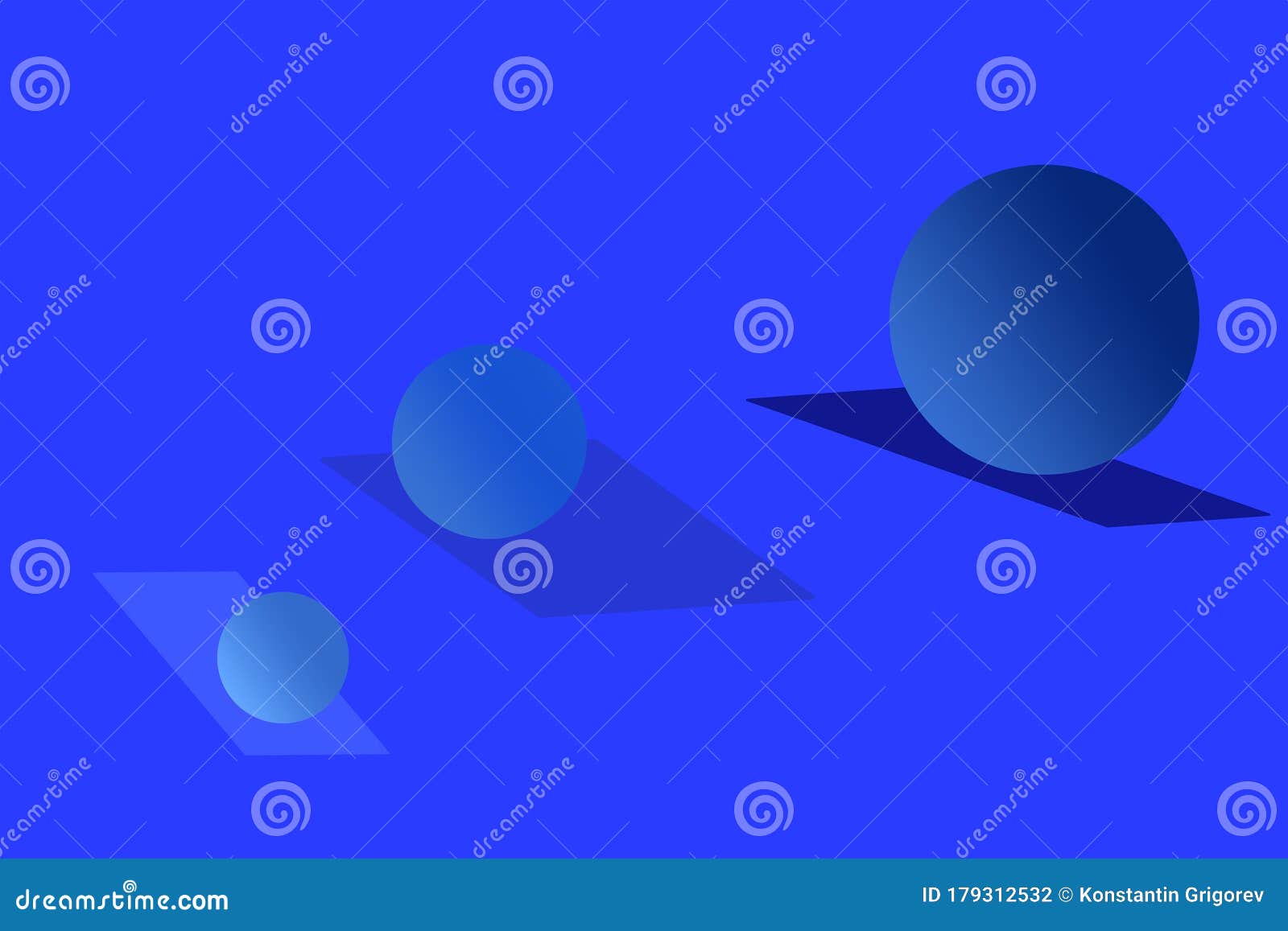 Minimal Blue Spheres on Blue Rectangles. 3D Circles Rendered Simple ...