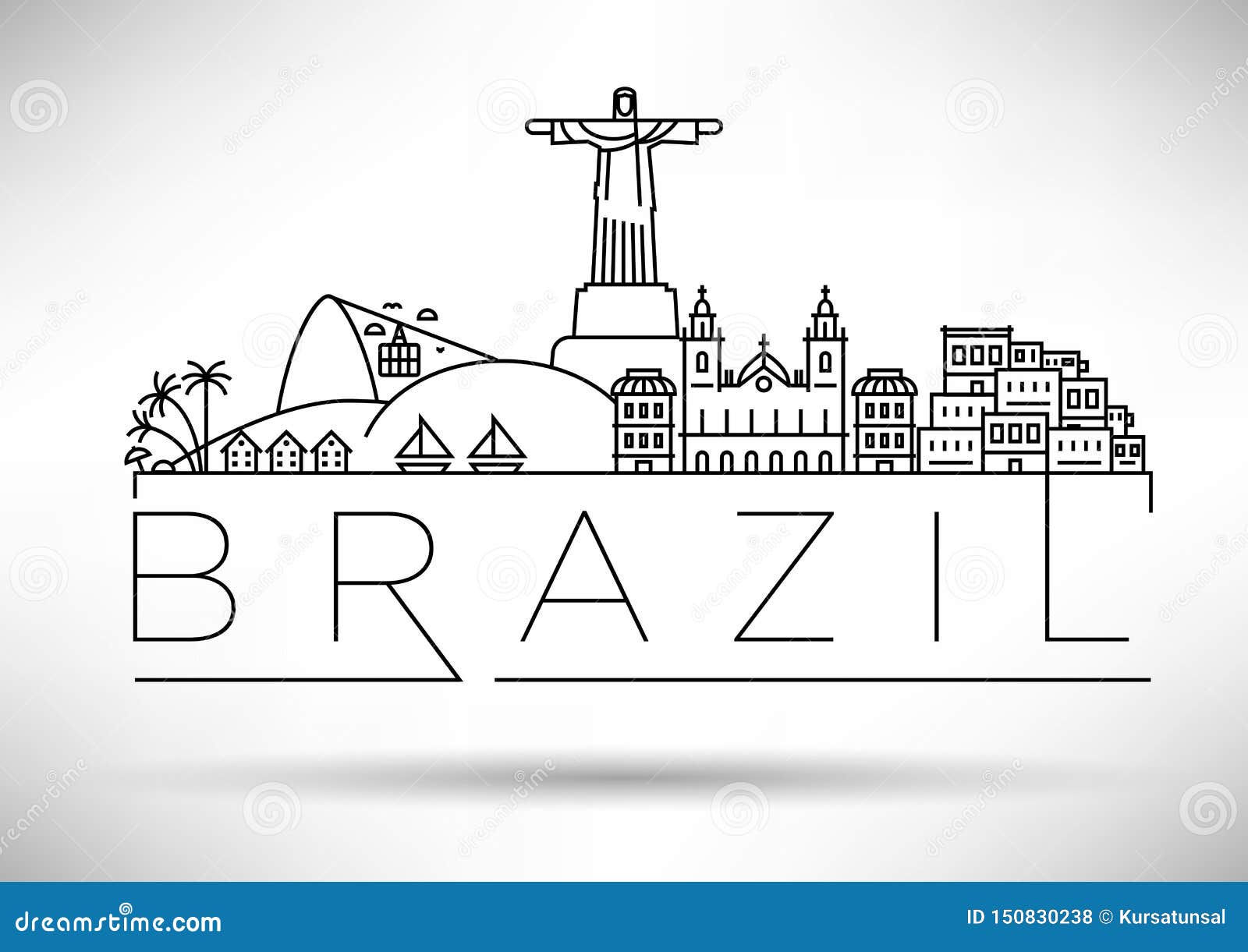 Minimal Brazil Linear Skyline with Typographic Design Stock ...