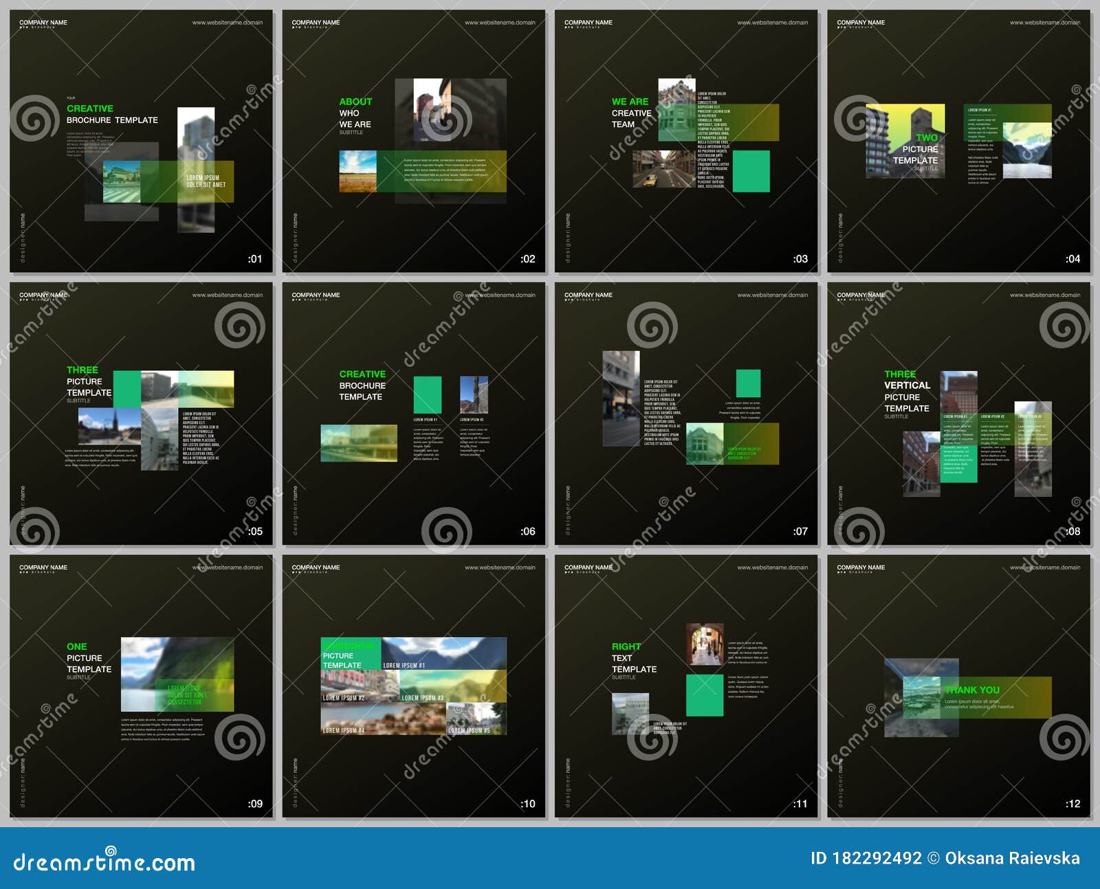 Minimal Brochure Templates with Green Color Rectangles, Rectangular ...