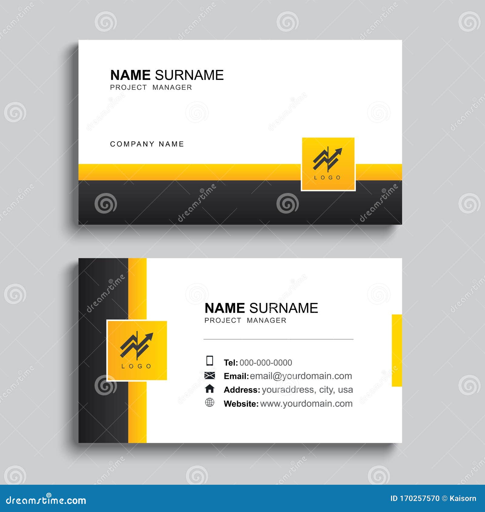 Minimal Business Card Print Template Design. Black and Yellow Color ... Minimal Business Card Print Template Design. Black and Yellow Color ...