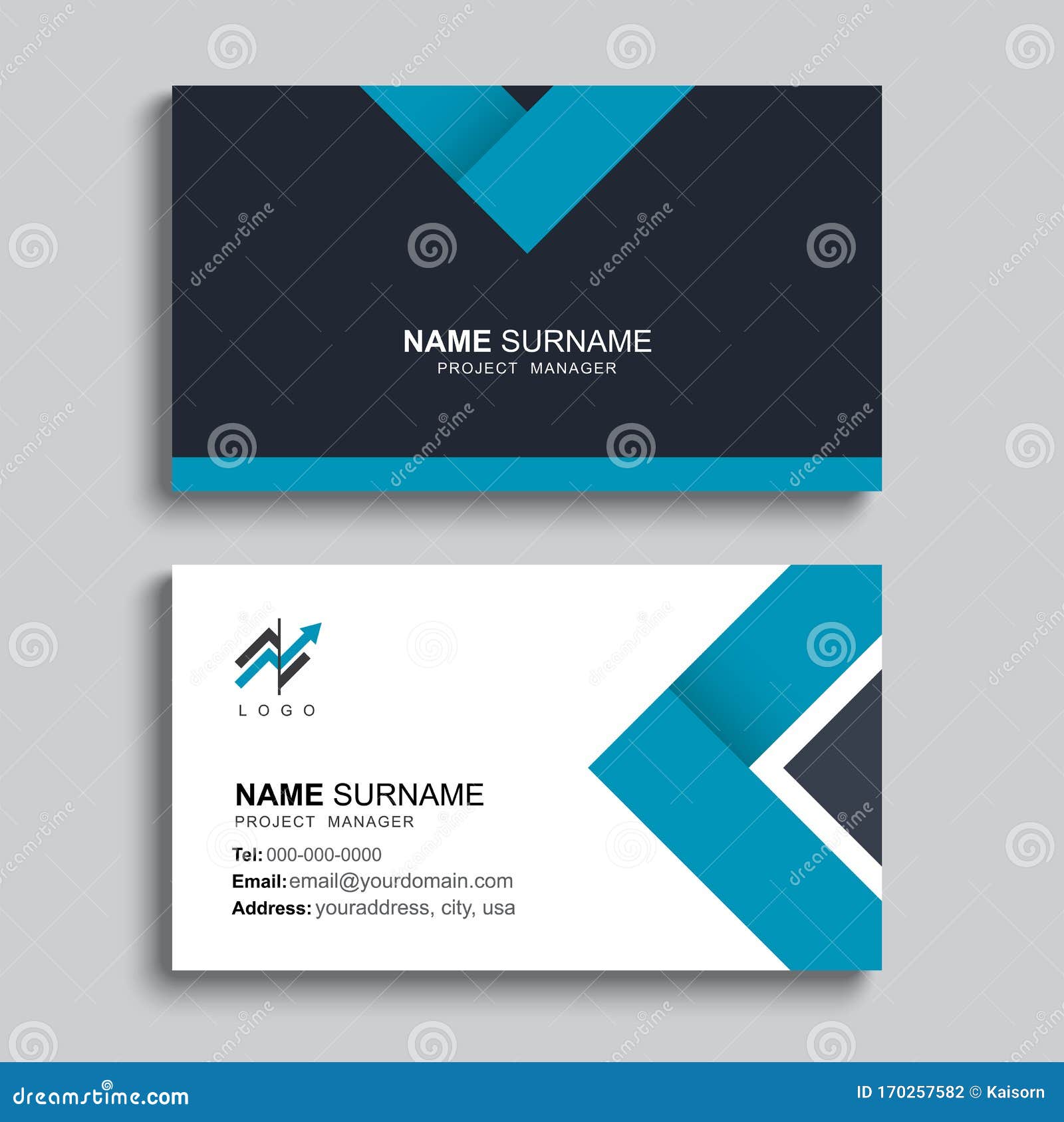 Minimal Business Card Print Template Design. Blue Color and Simple ... Minimal Business Card Print Template Design. Blue Color and Simple ...