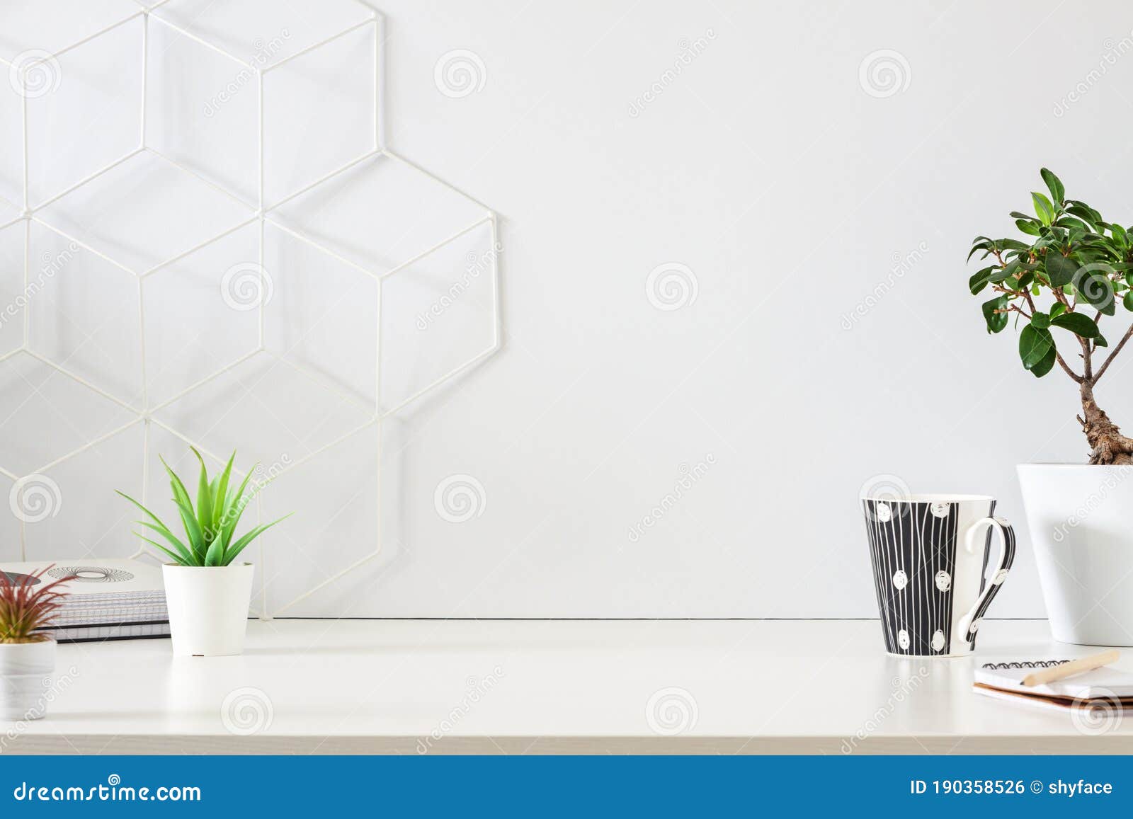 Minimal Business Desk. Blank Wall Copy Space. Front View Stock Photo ...